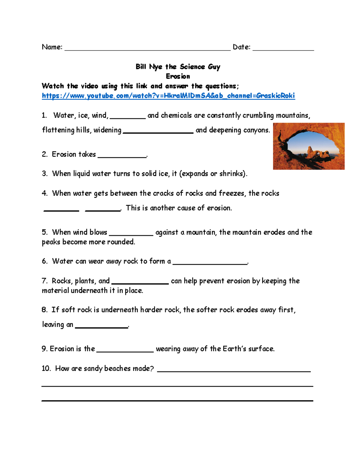 Bill Nye Erosion Worksheet Answers & Questions Guide - Studocu