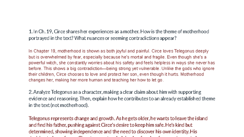 Chapter 19-20 Analysis: Motherhood and Character Growth in Circe - Studocu