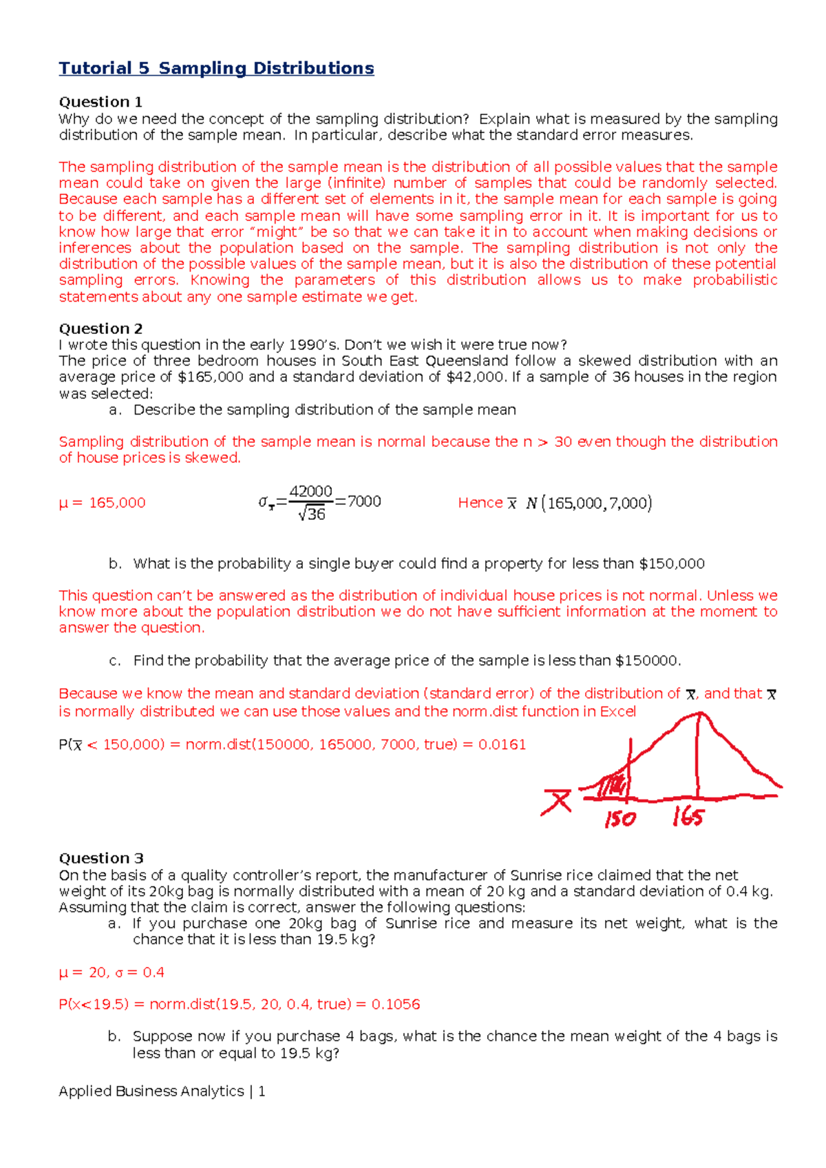 Sampling Distributions - Practice Exercises - Solutions-2-1-2 - Tutorial 5 Sampling ...
