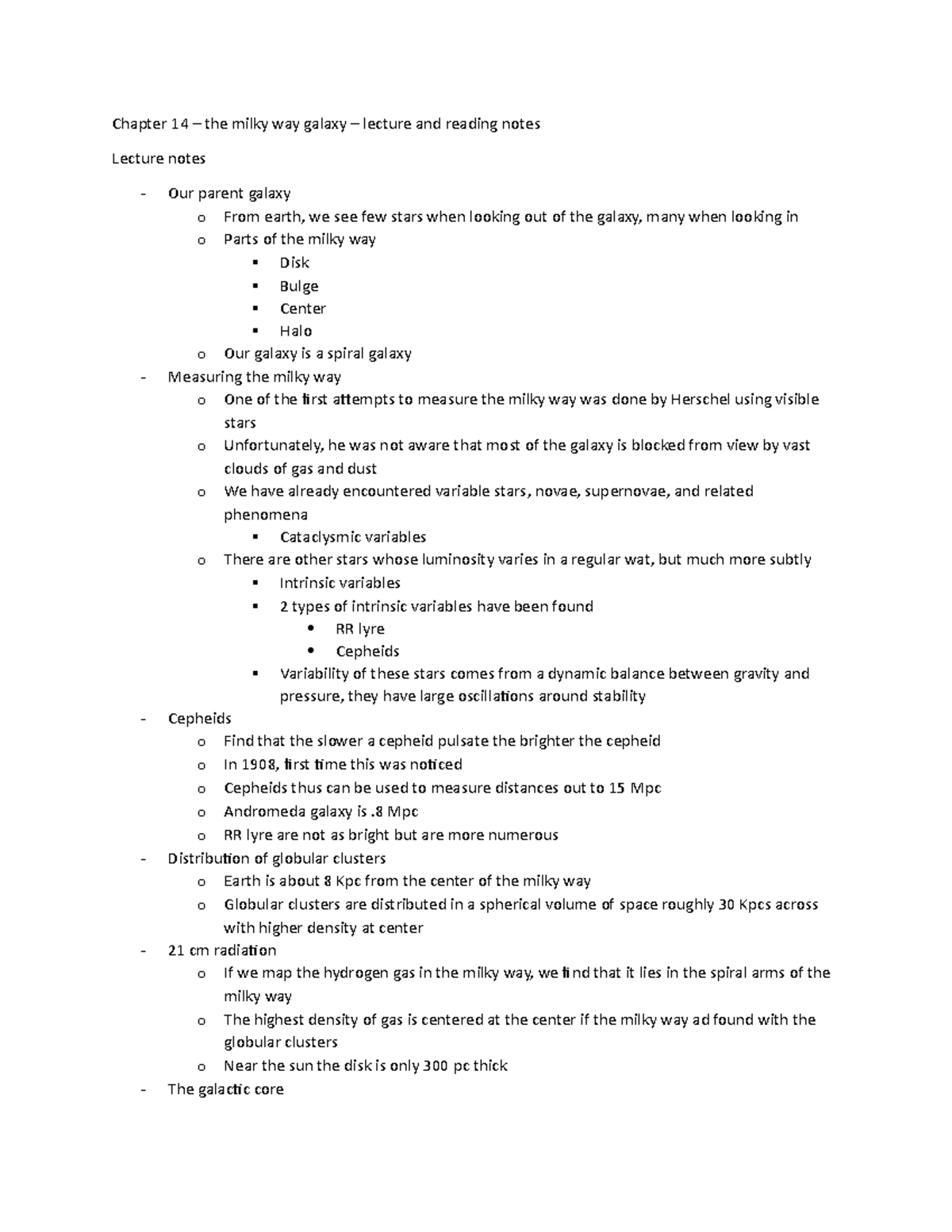 Astronomy Chapter 14 - the milky way galaxy - Chapter 14 – the milky ...