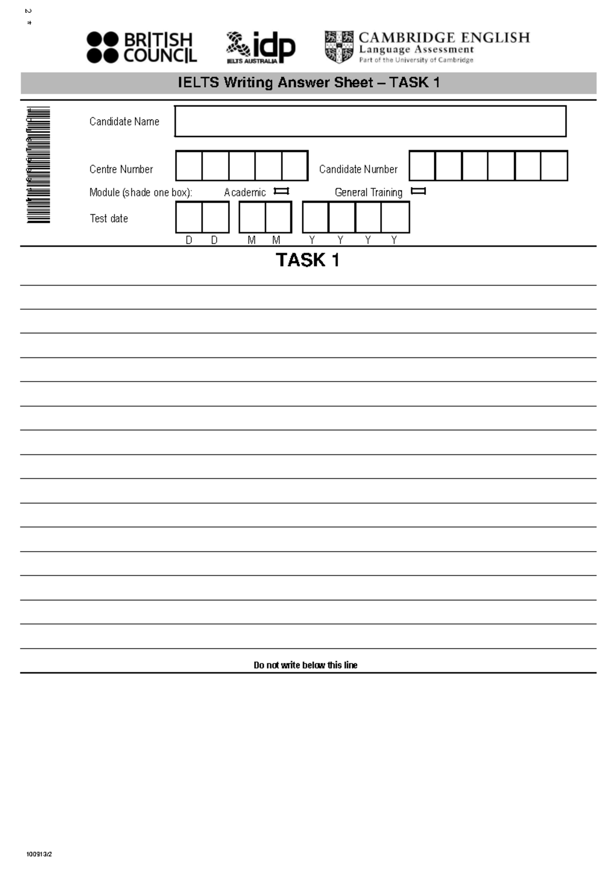 IELTS Writing Answer Sheet - Task 1 (Academic/General) - Studocu