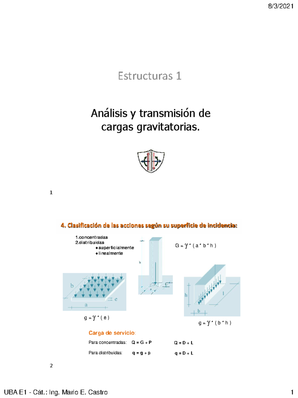 Análisis y Transmisión de Cargas Gravitatorias - UBA E1 Cát.: Ing ...