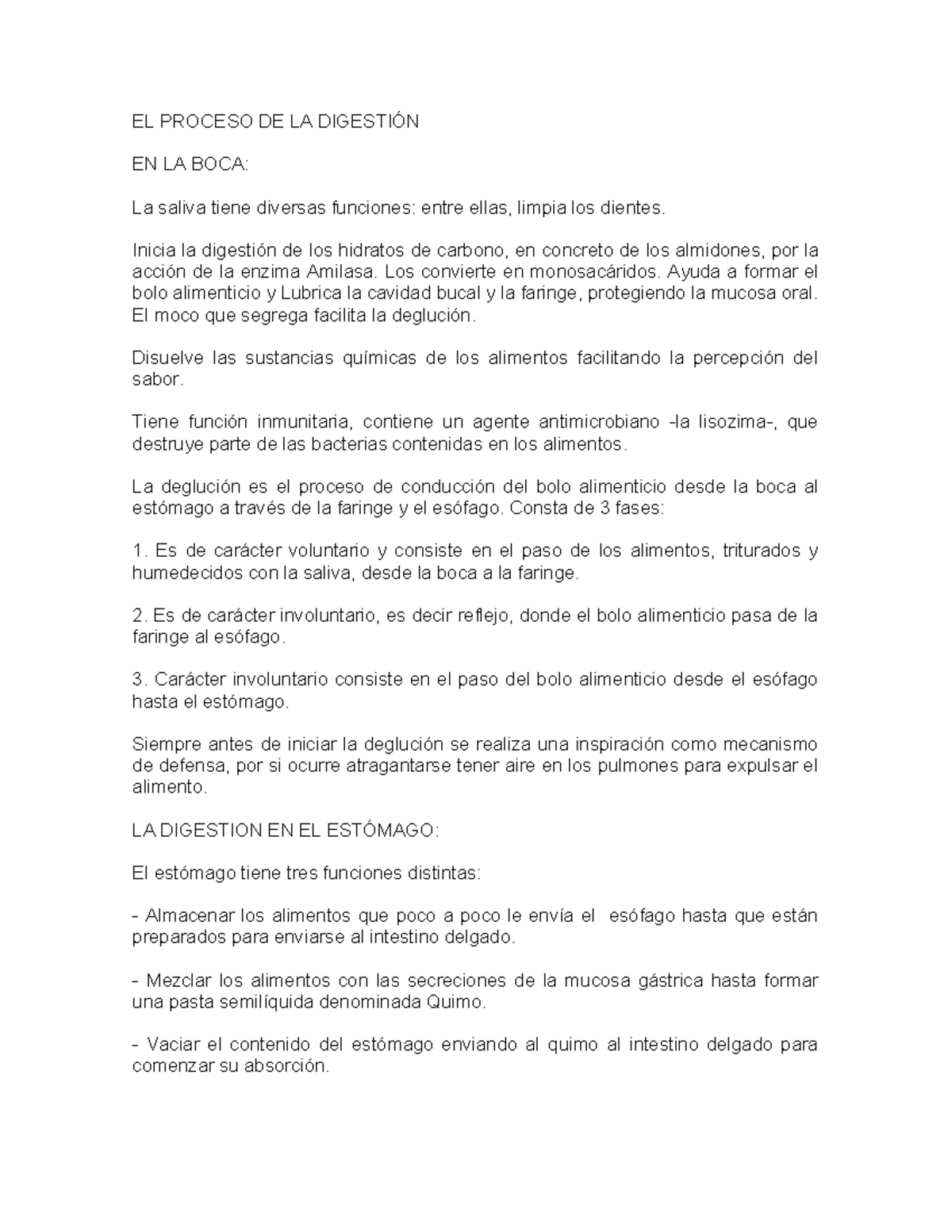 Proceso de la Digestión Humana: Funciones y Etapas Clave - Studocu
