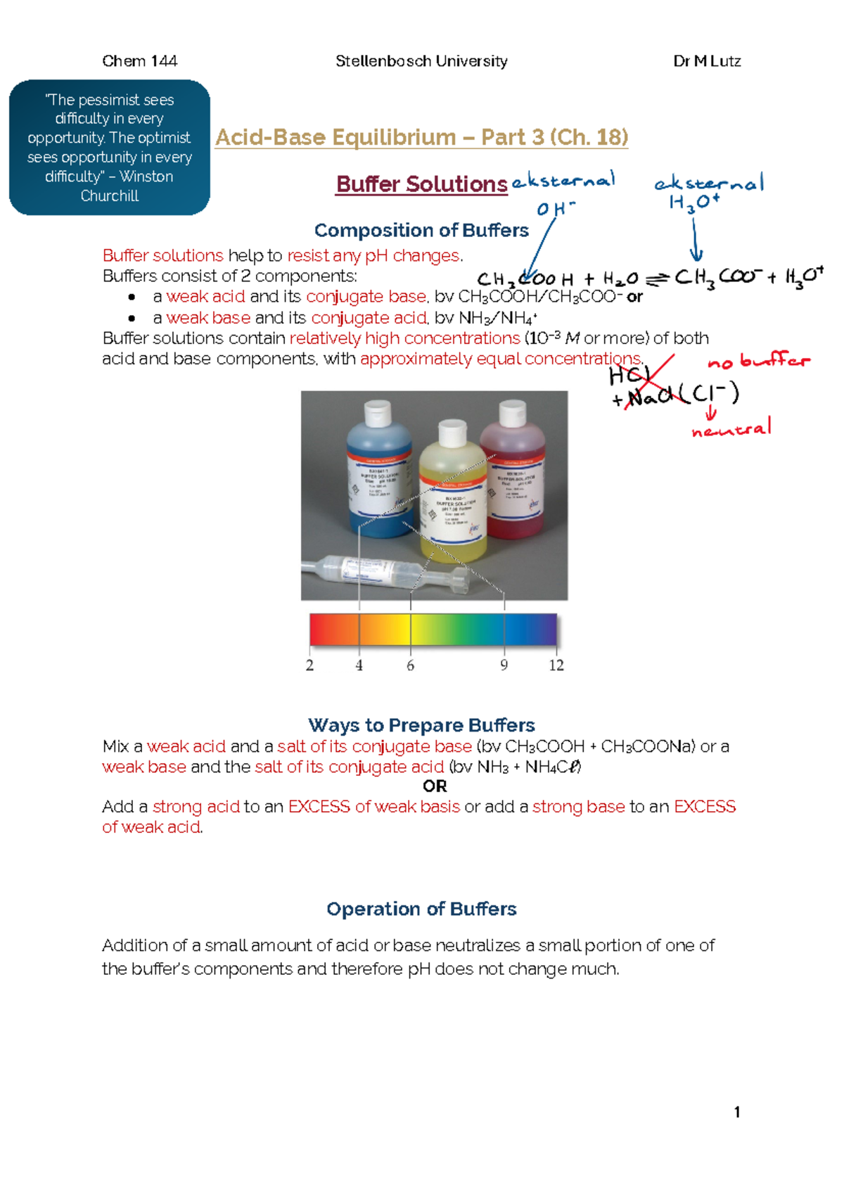 Acid-Base Equilibrium - Buffer Solutions Analysis (Chem 101 - Part 3 ...
