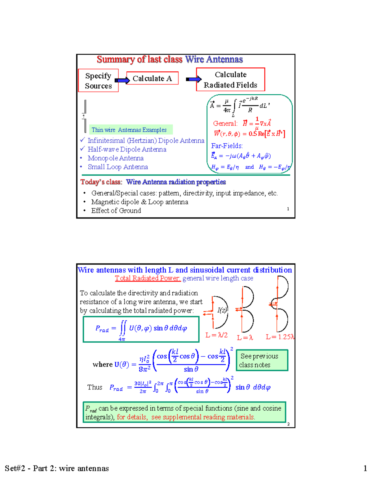 Set 2: Part II - Wire Antennas Overview and Calculations - Studocu