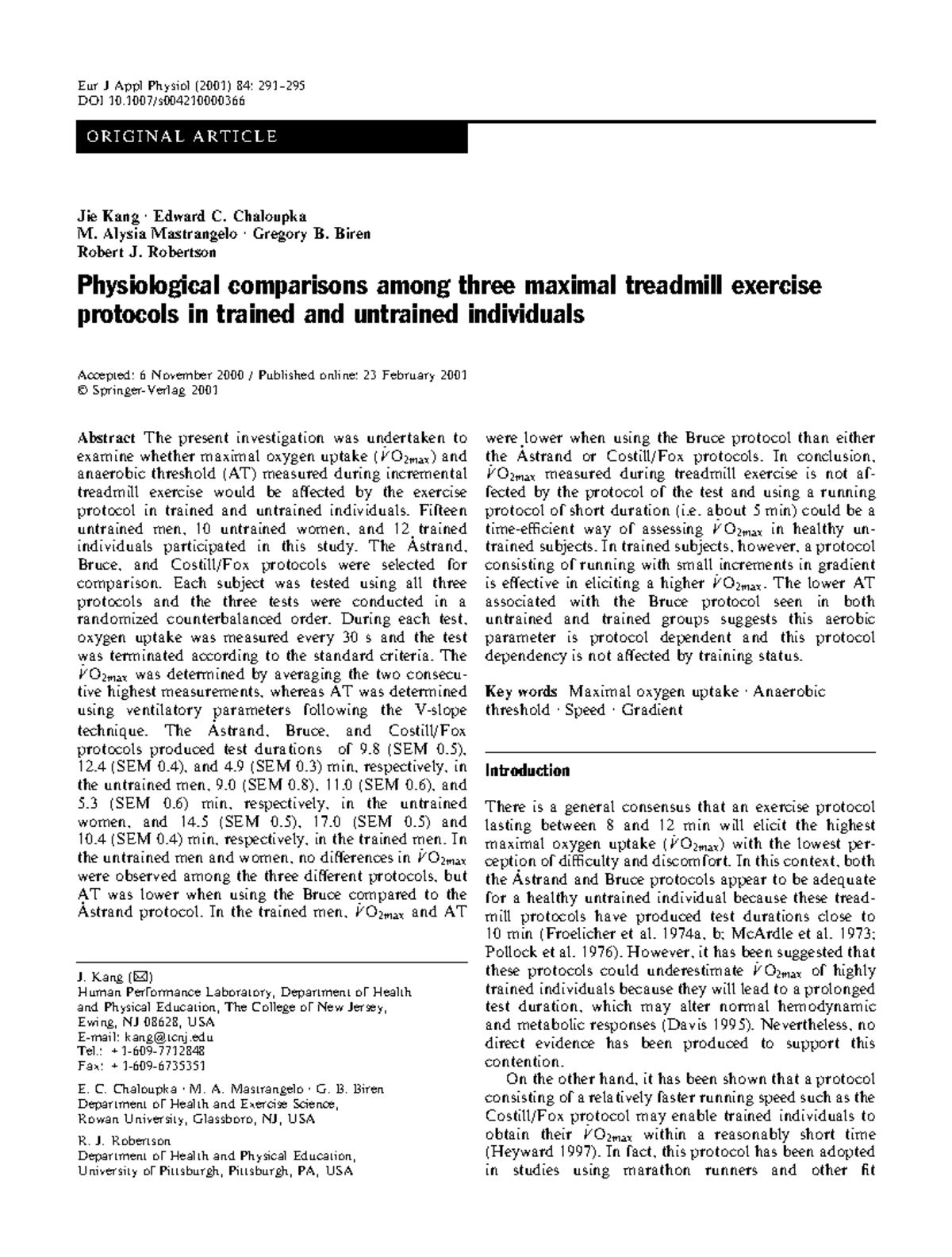 Physiological Comparisons of Maximal Treadmill Protocols in Trained vs ...