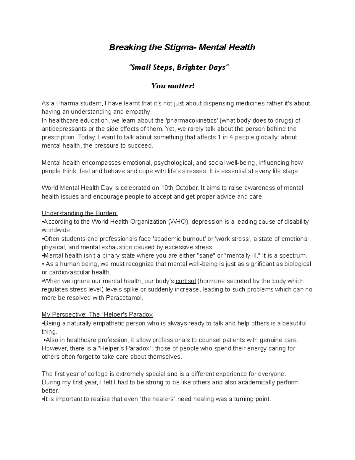 Mental Health Awareness: Insights and Strategies for Pharma Students ...