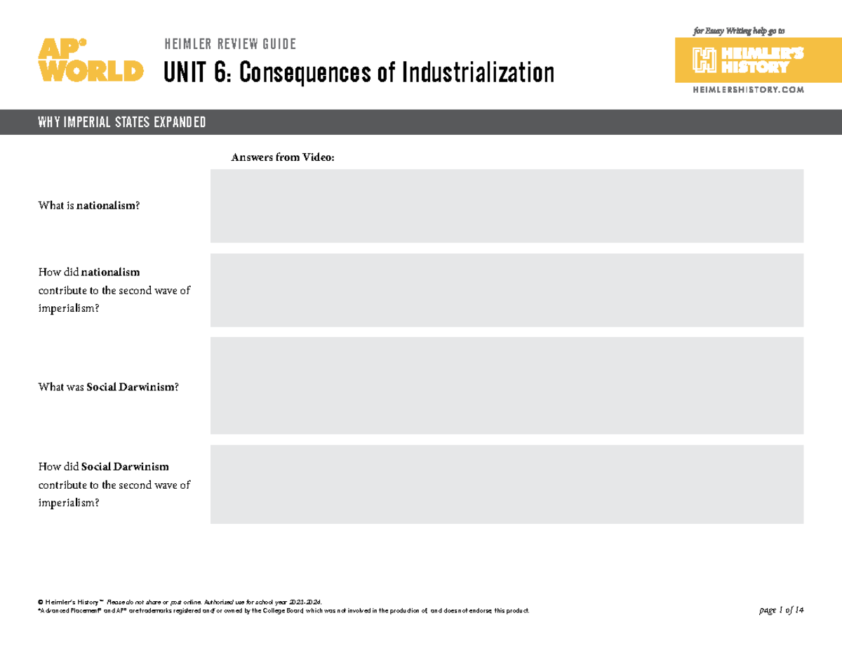AP World HRG Unit 6: Noteguide on Industrialization Consequences - Studocu