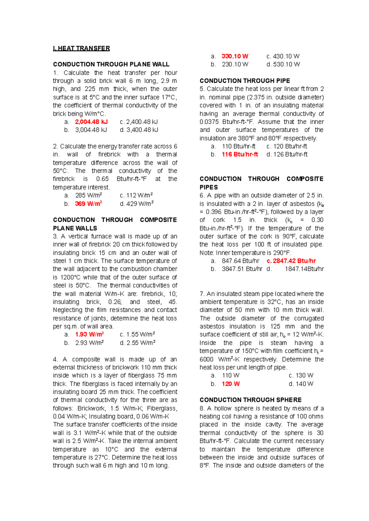 PIPE - Pipe - l. HEAT TRANSFER CONDUCTION THROUGH PLANE WALL Calculate ...