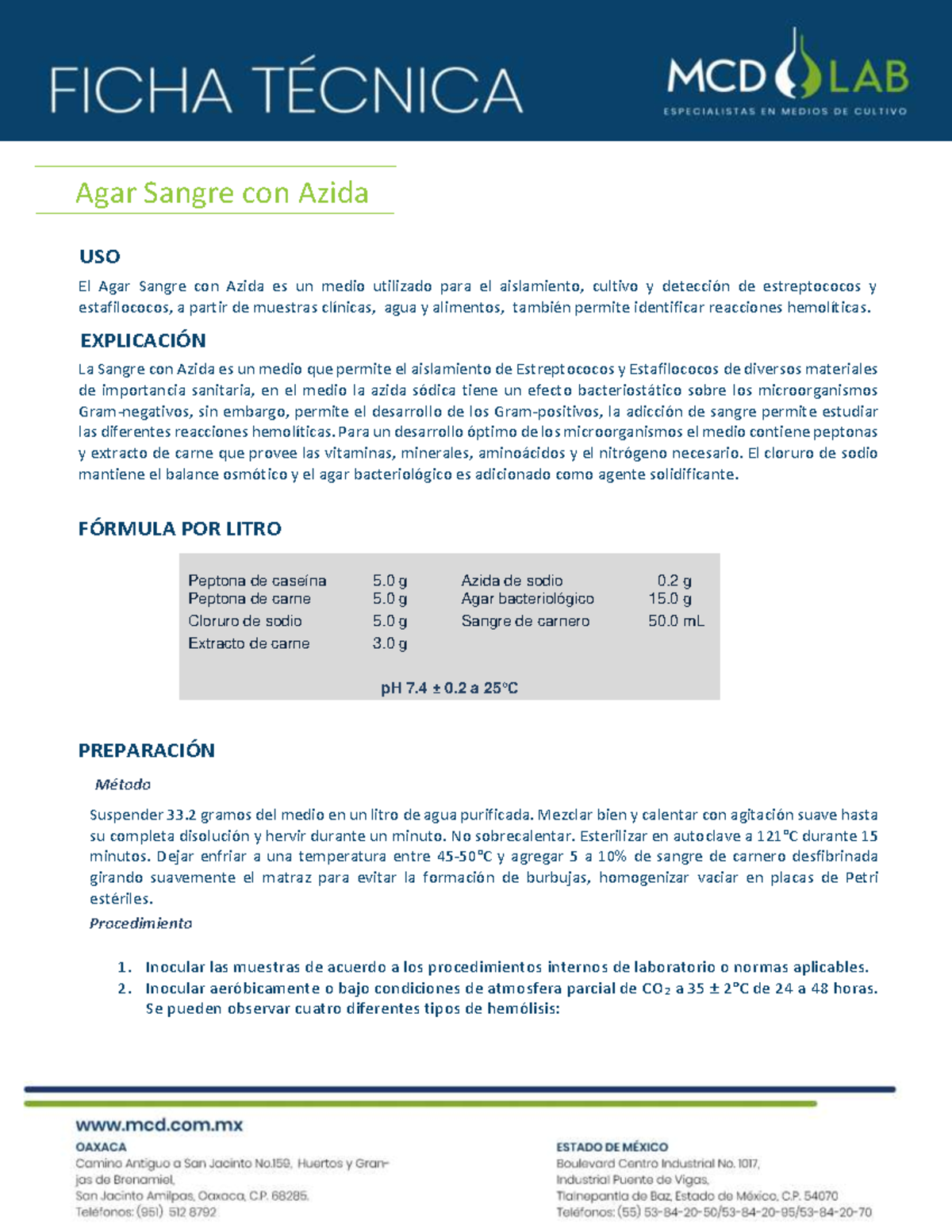 FT Agar Sangre con Azida: Preparación y Uso en Microbiología - Studocu