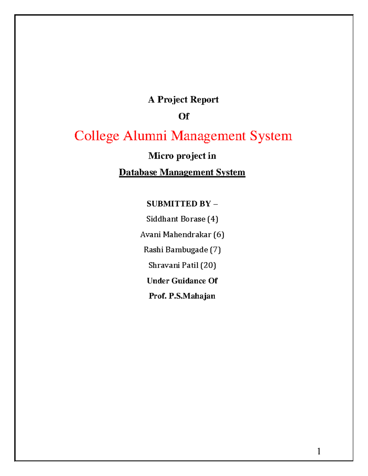 DBMS Micro Project Report: College Alumni Management System - Studocu