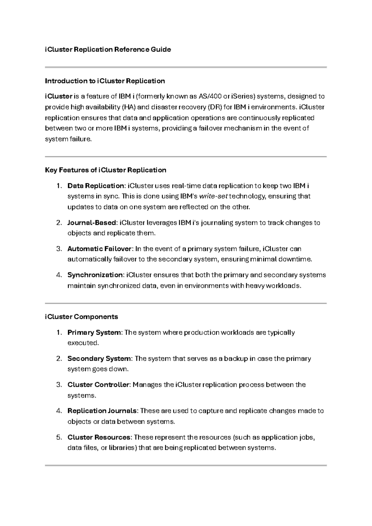 iCluster Replication Setup and Management Guide for IBM i Systems - Studocu