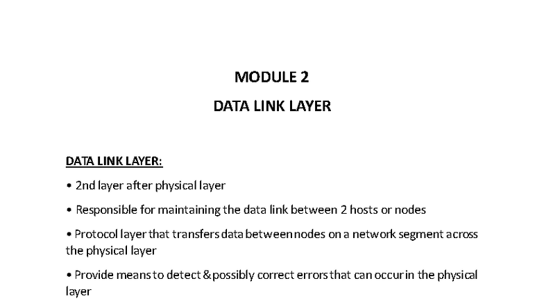 Module 2: Data Link Layer Overview and Design Issues - Studocu