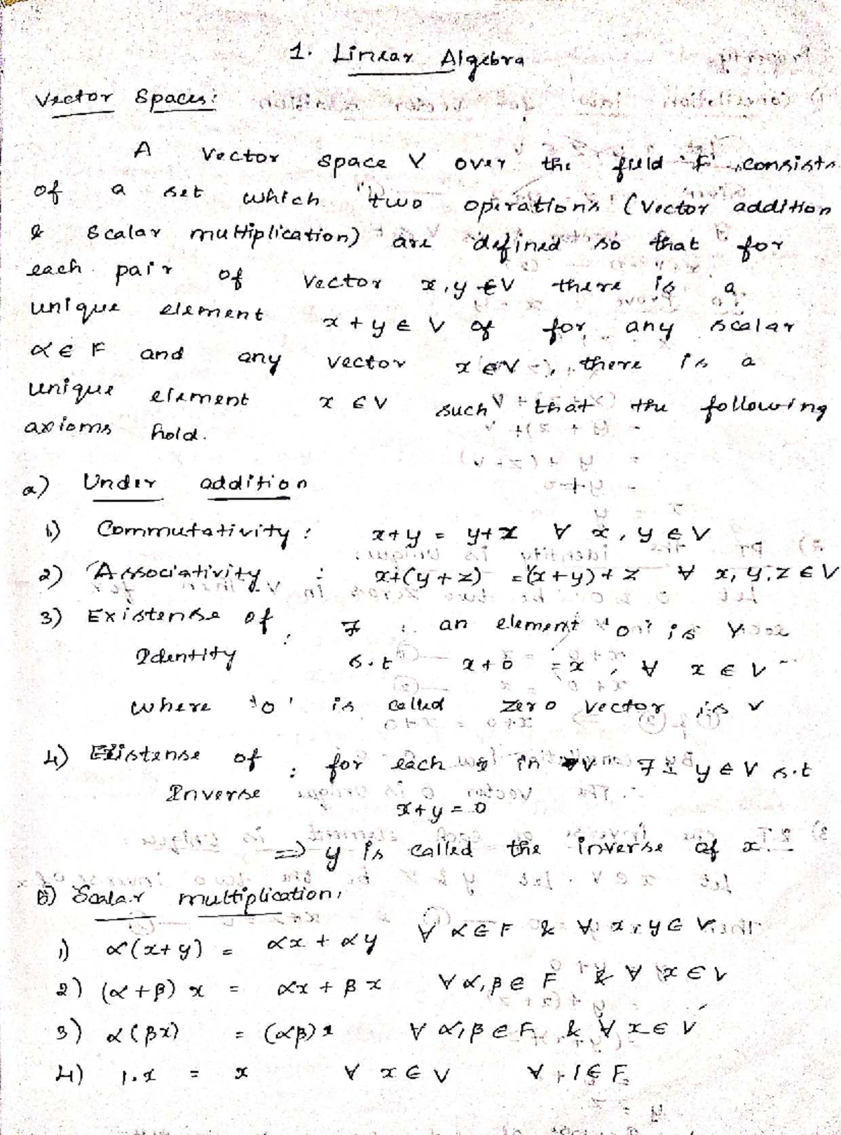 Linear Algebra (MATH 101): Vector Spaces Overview and Properties - Studocu