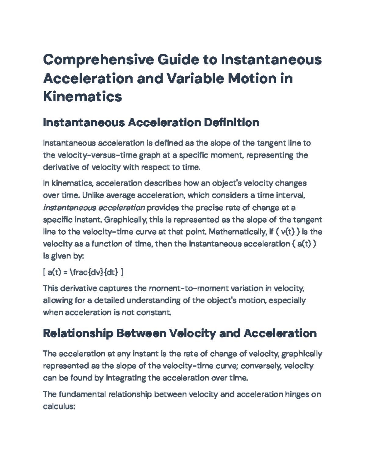 Comprehensive Guide to Instantaneous Acceleration in Kinematics (PHYS 101) - Studocu
