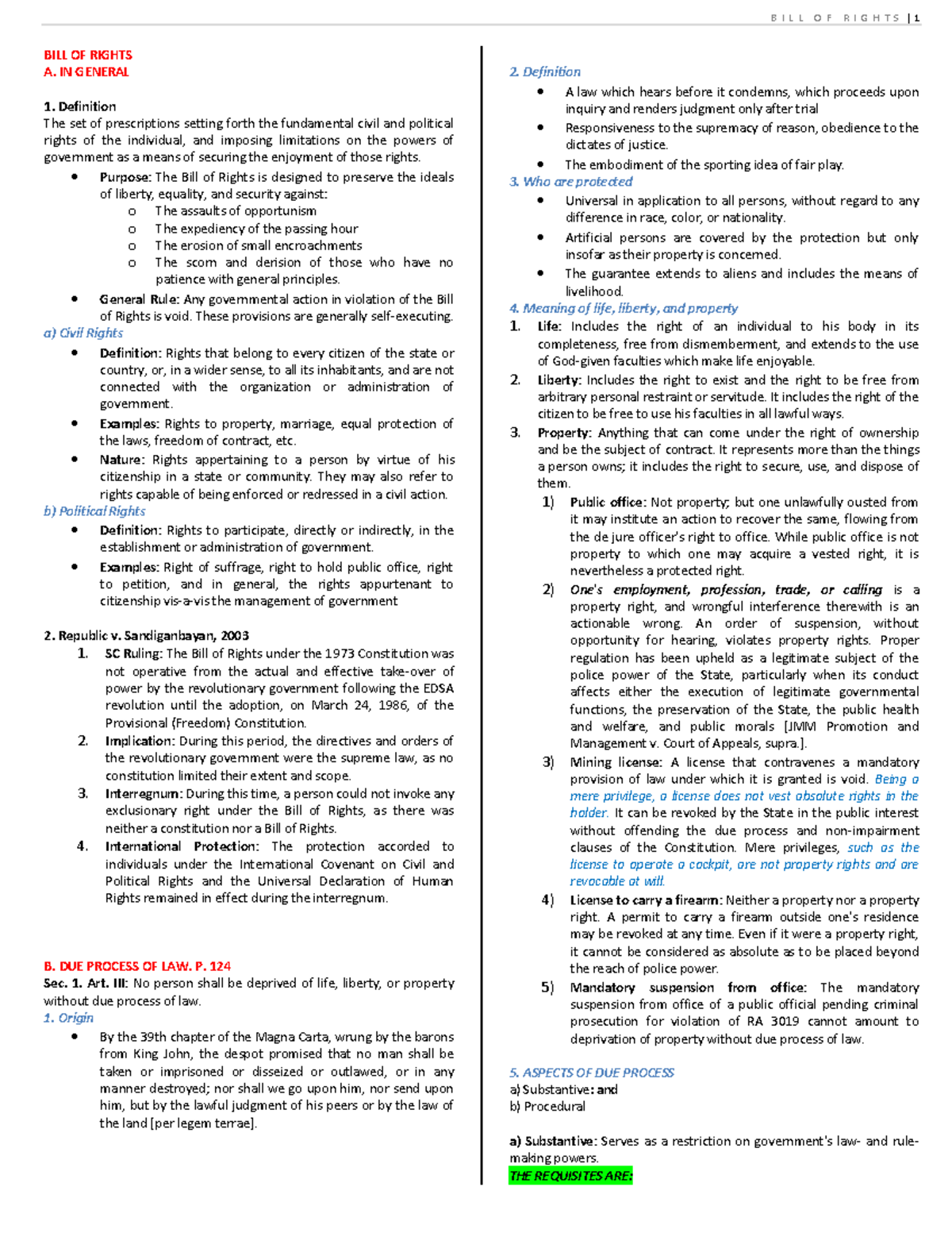 B I L L 7: LECTURE ON THE BILL OF RIGHTS AND DUE PROCESS - Studocu