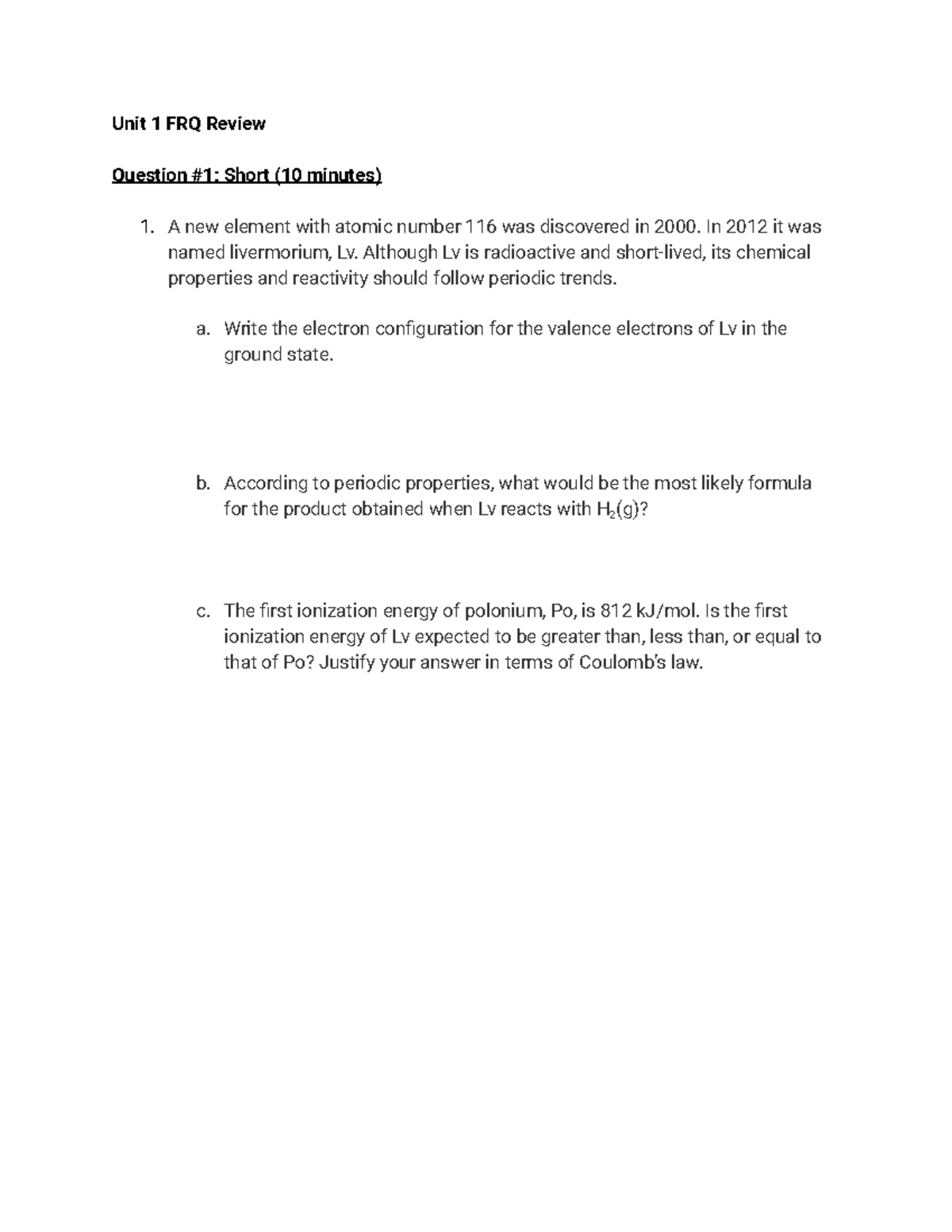 Practice MC 2024 - AP Chem 2023 MCQ IEP - 1. Based on the chemical ...