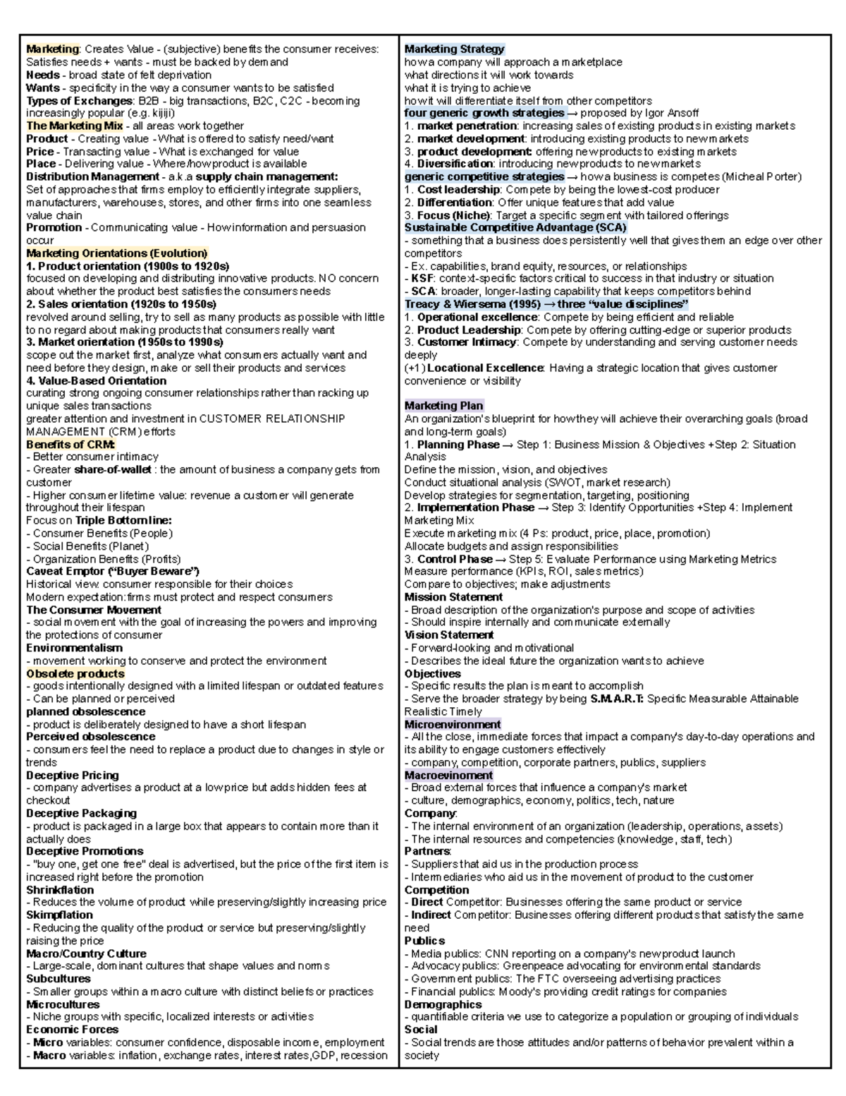 2320 Midterm Cheat Sheet: Creating and Communicating Value - Studocu