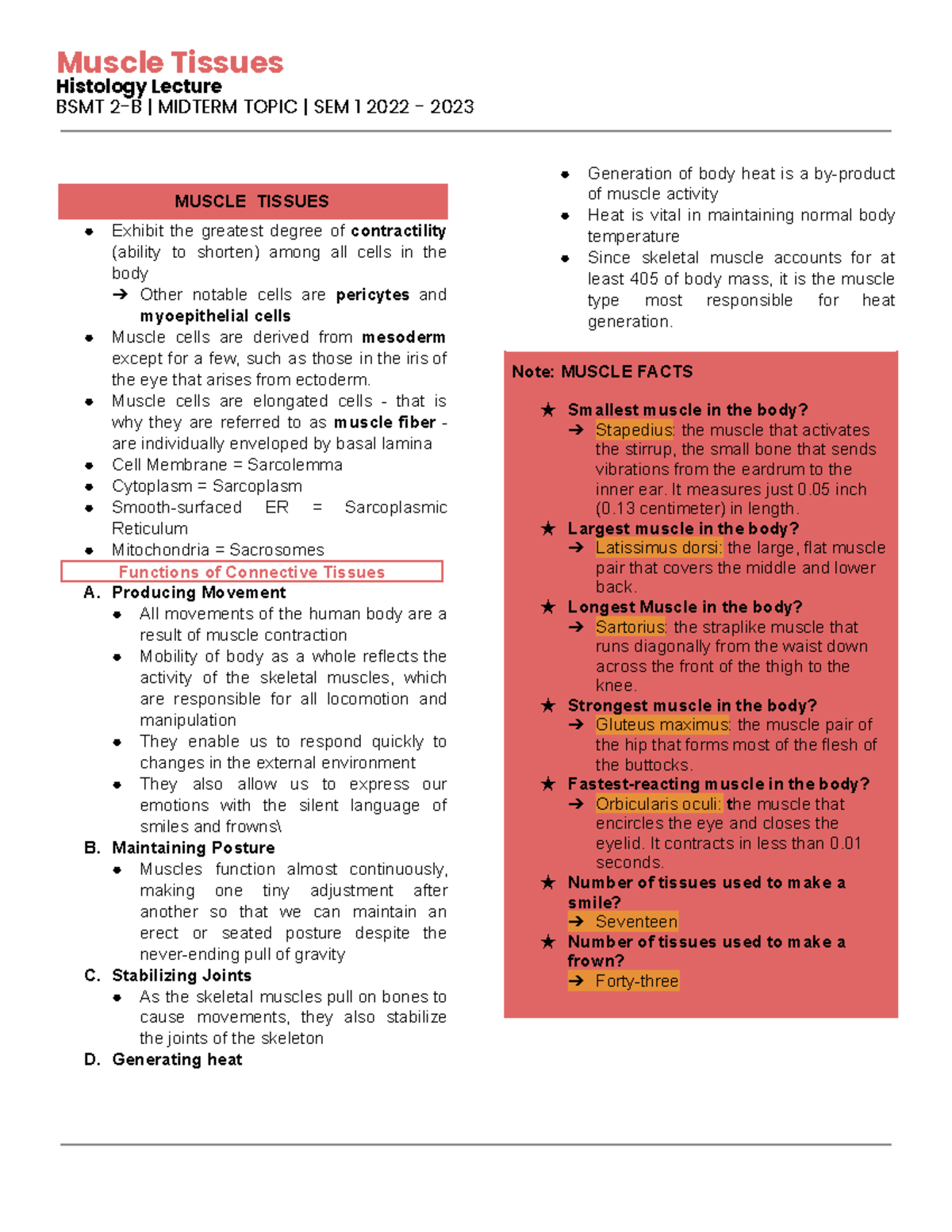 Muscle Tissues - Histology Lecture BSMT 2-B | MIDTERM TOPIC | SEM 1 ...