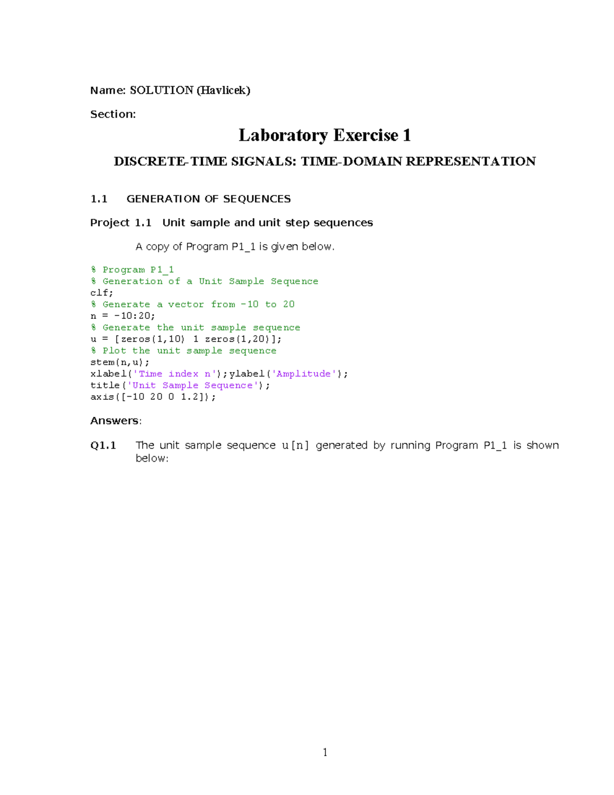 Laboratory Exercise 1: Signals Representation Solutions (Labex 1sol ...