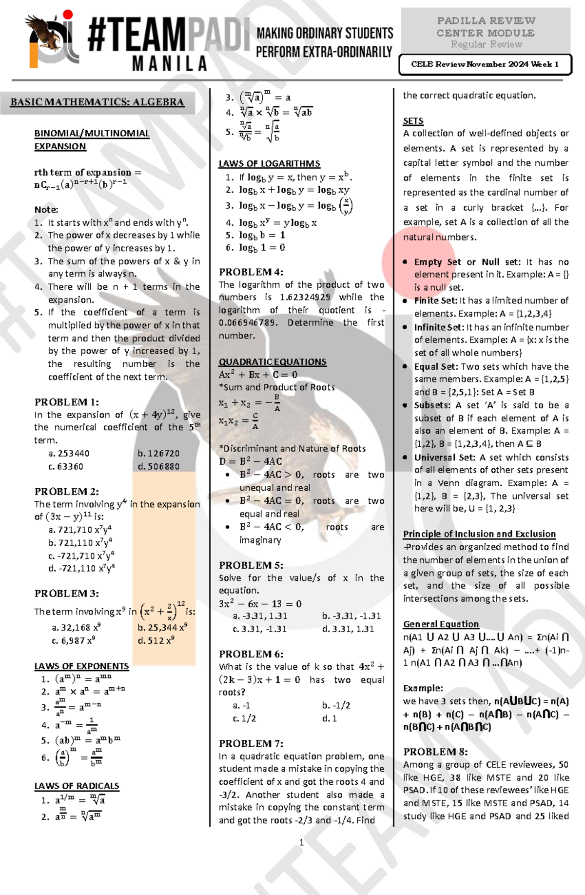 PADILLA REVIEW CENTER MODULE Regular Review CELE Review November 2024 ...
