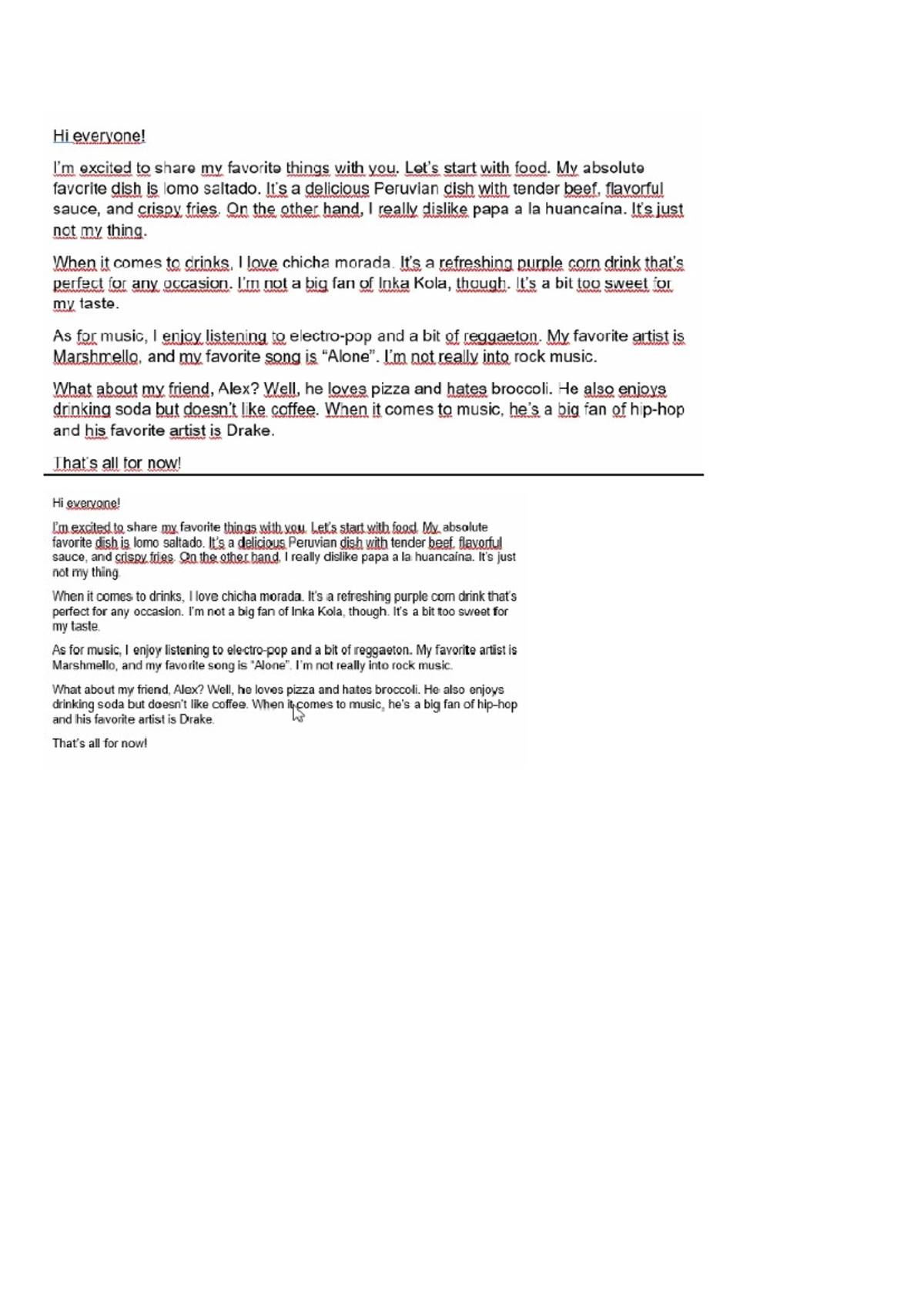 English 7 - callao - Hi everyone! excited to share my favorite things with you. start with food ...