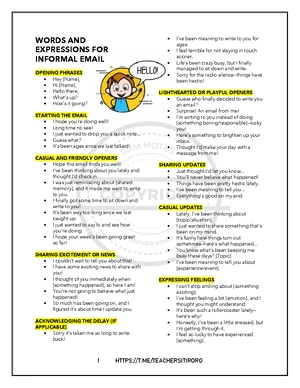 SPM Writing - Informal Email: Words & Expressions Guide - Studocu