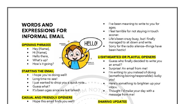 SPM Writing - Informal Email: Words & Expressions Guide - Studocu