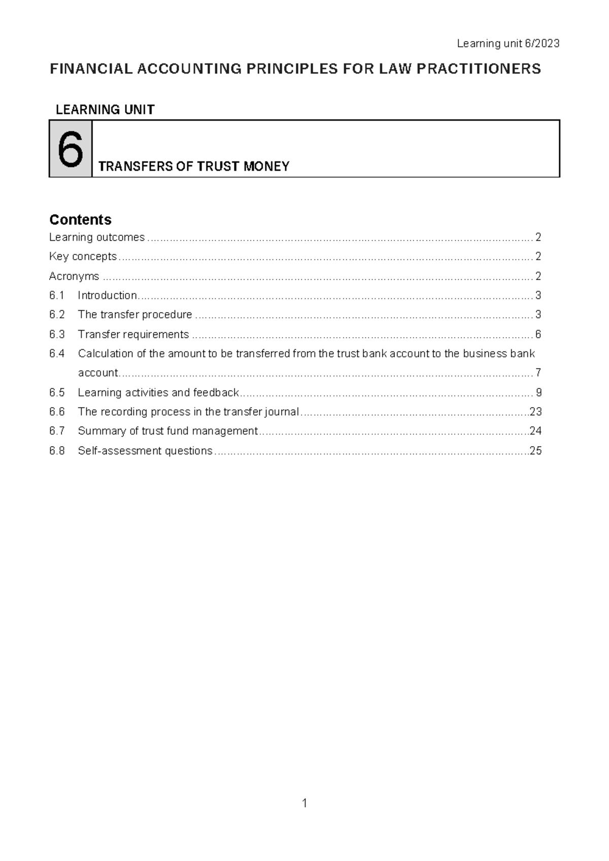 FAC1503 2023 Final Exam Learning Unit 6: Trust Money Transfers - Studocu