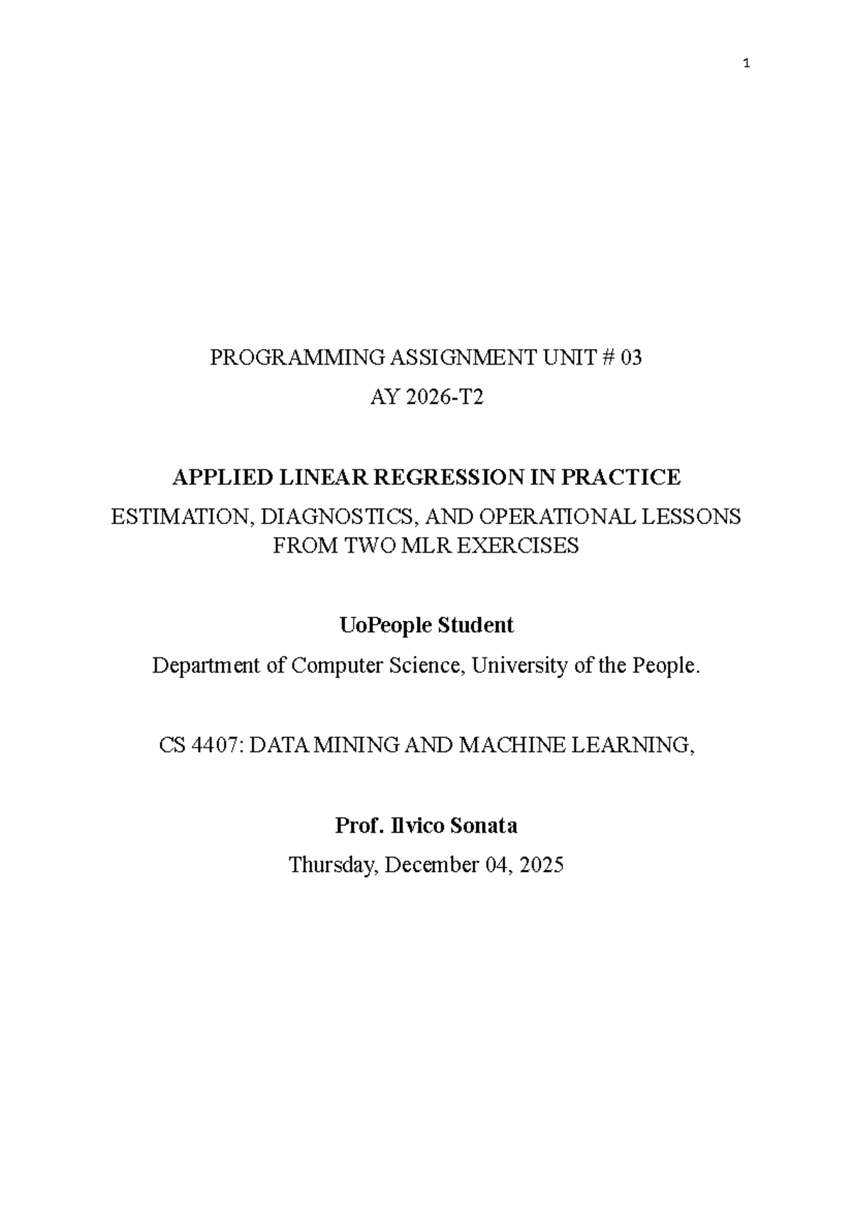 Programming Assignment Unit 03: MLR in Practice - CS 4407 - Studocu