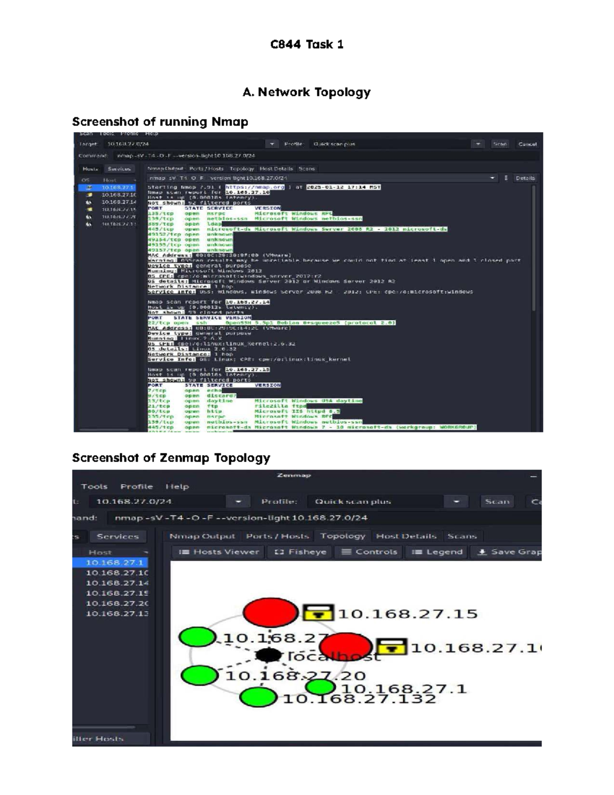 C844 Task 1 - Task 1 passed - A. Network Topology Screenshot of running Nmap Screenshot of ...