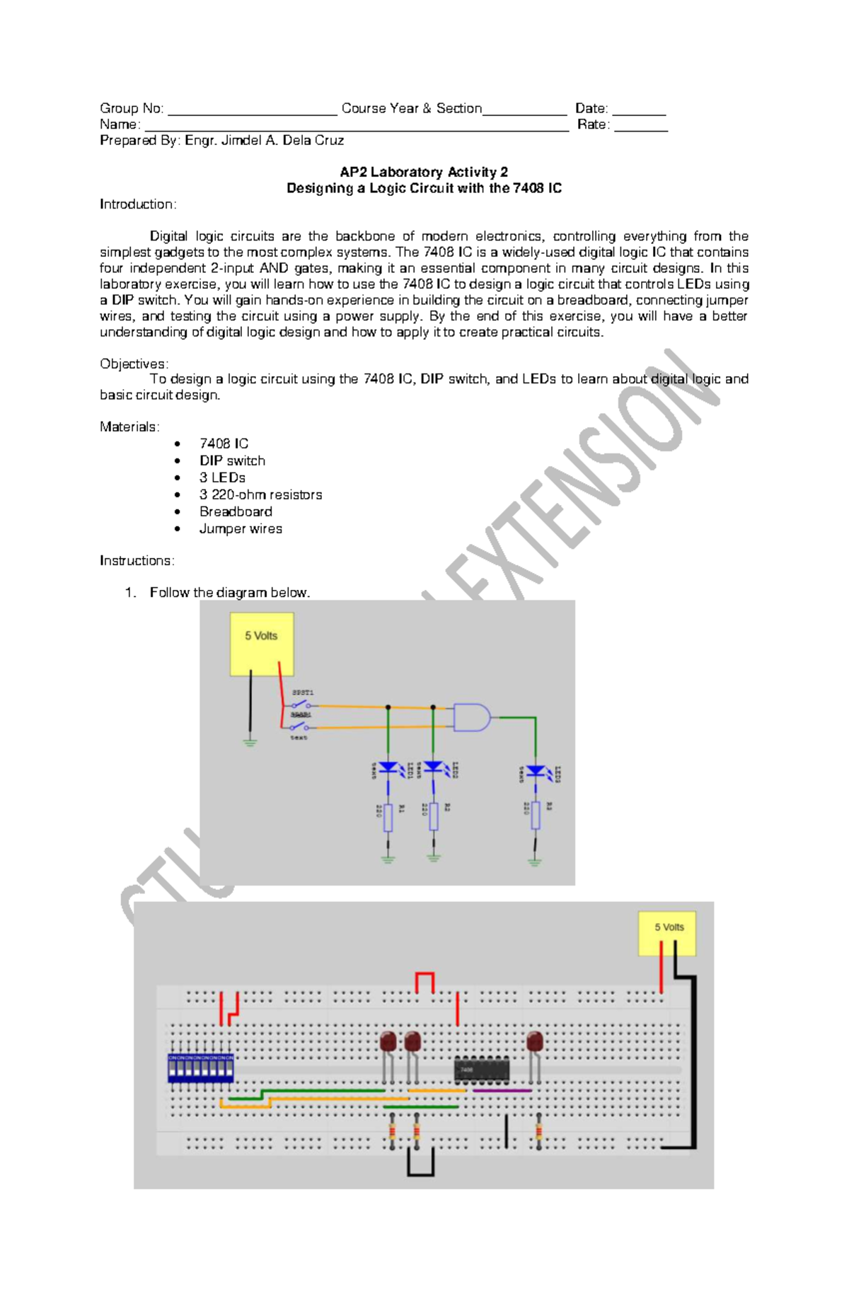 AP2 Lab Activity 2: Designing Logic Circuits with 7408 IC - Studocu