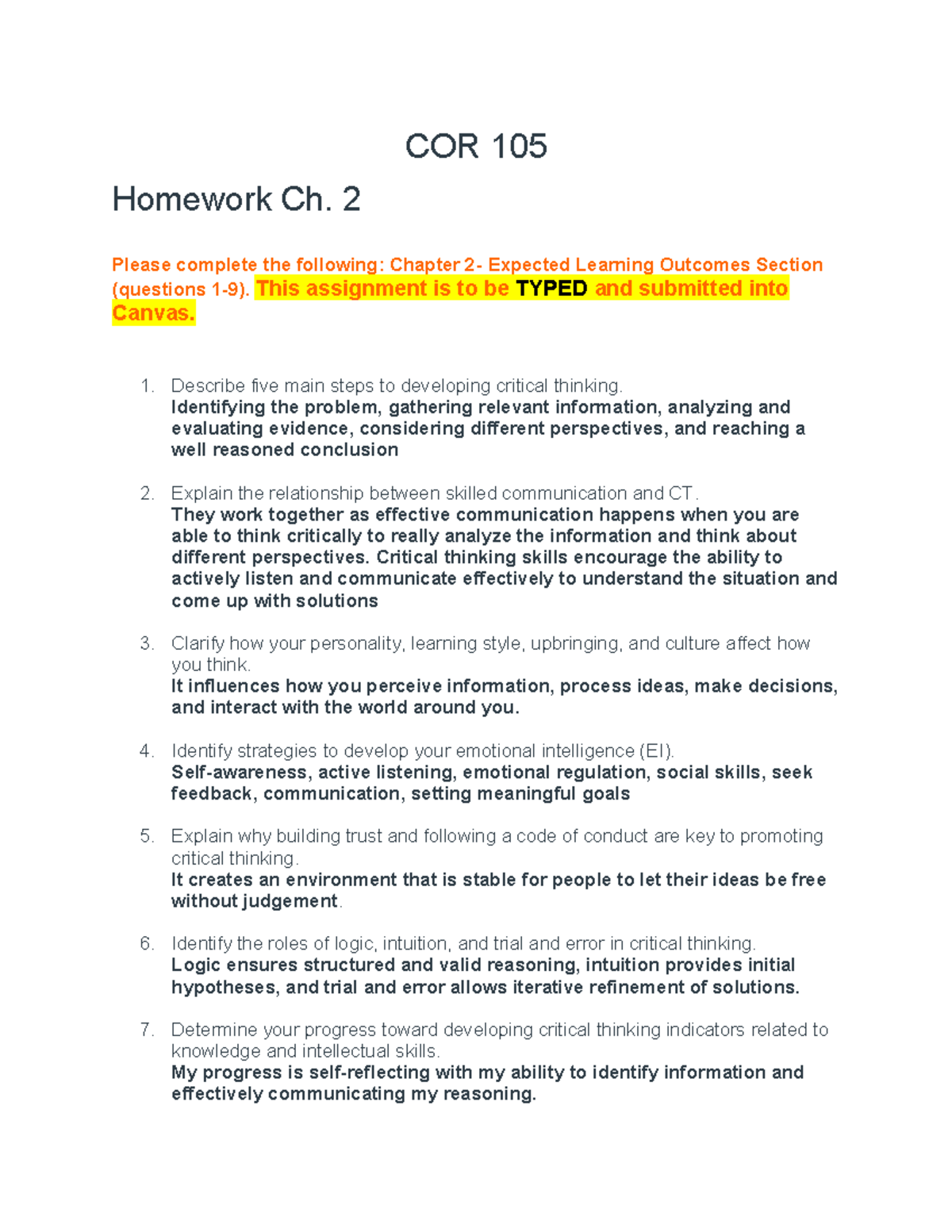 COR 105 Ch 2 HW (002)-1 - ch 2 questions - COR 105 Homework Ch. 2 ...