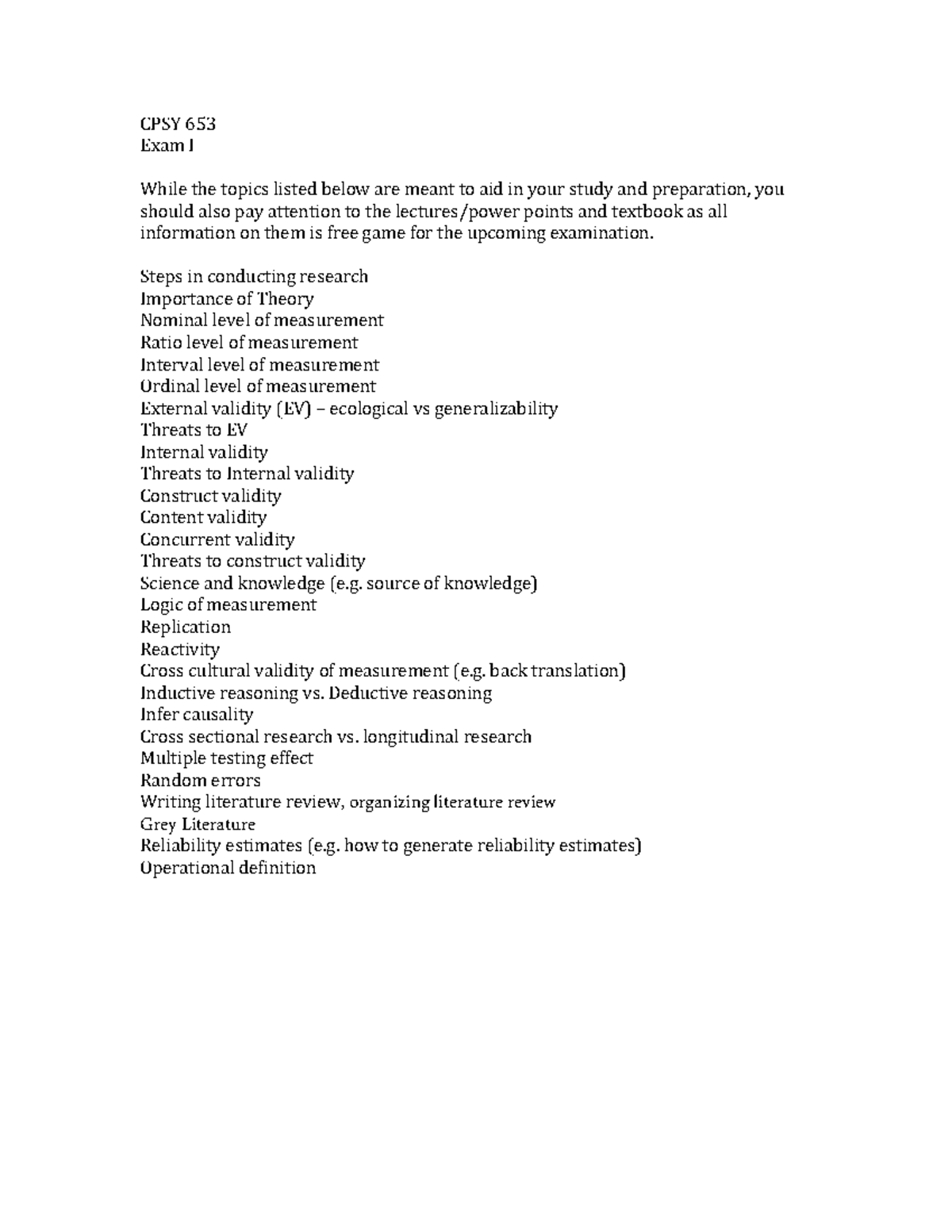 CPSY 653 Exam I Study Guide: Key Concepts & Research Methods - Studocu