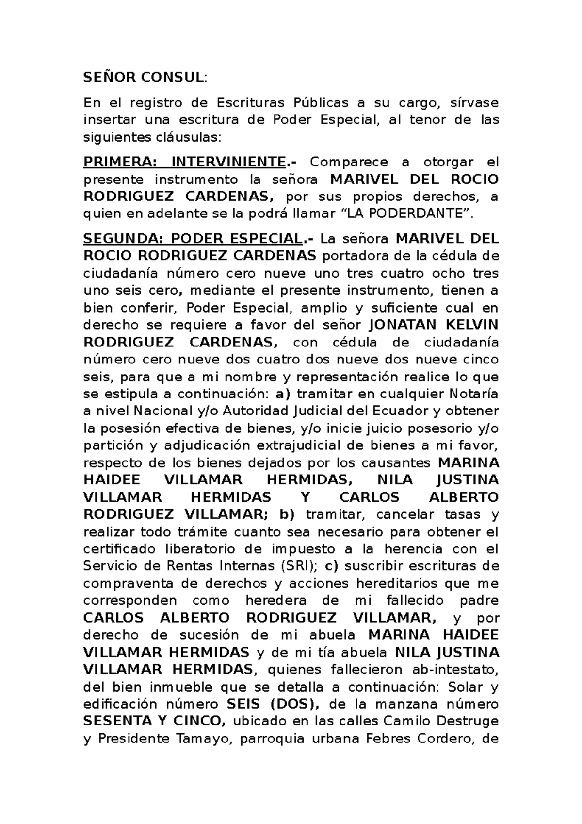 Minuta de Poder Especial para el Consulado - Marivel Rodríguez - Studocu