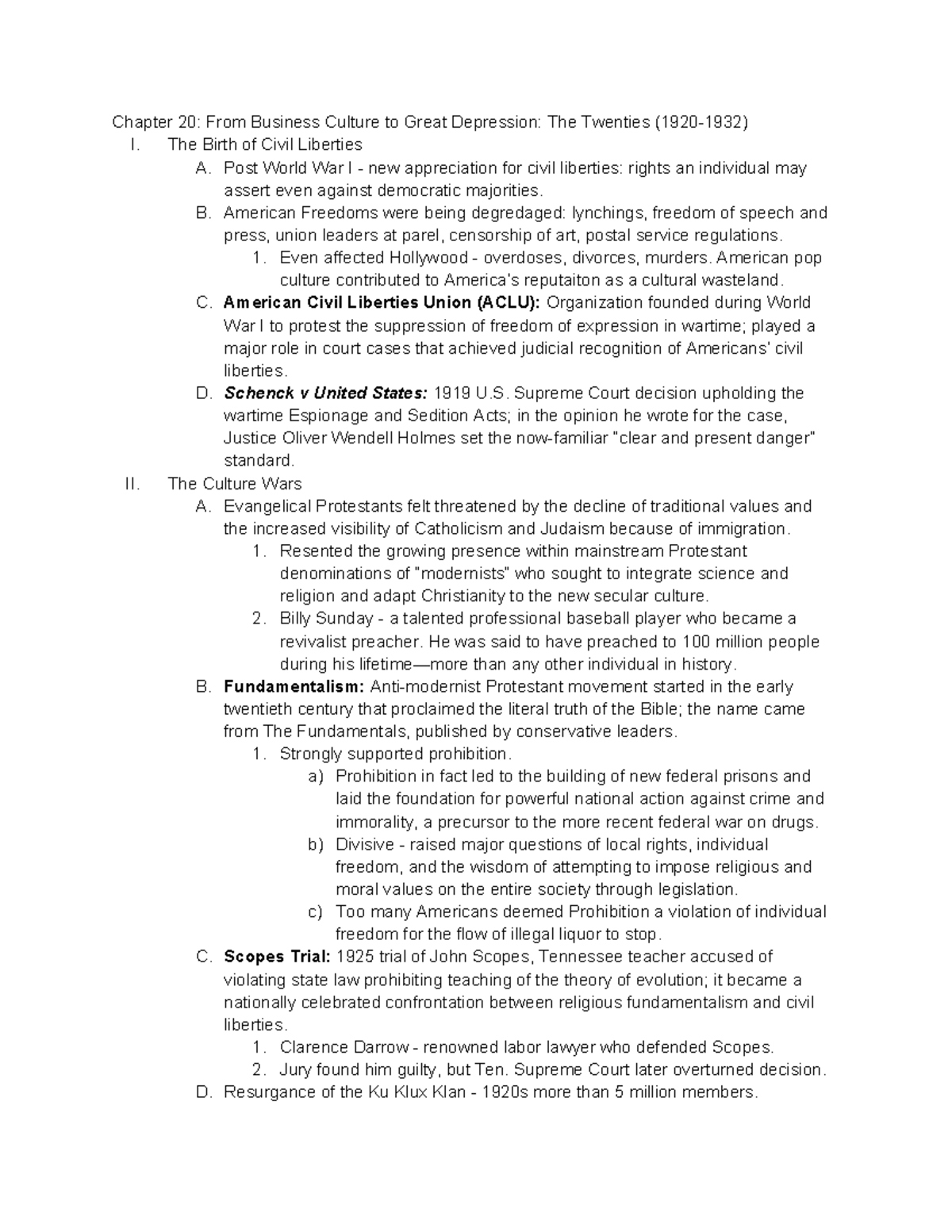 APUSHS Unit 8 Notes: Civil Liberties, Culture Wars, and the Great ...