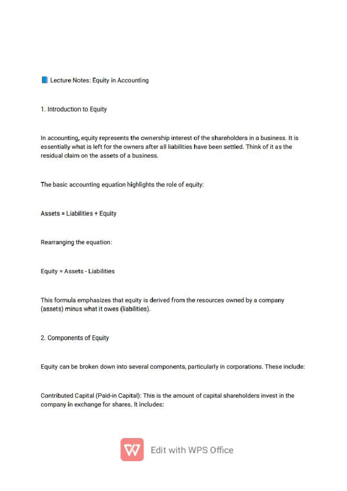 Lecture Note equity - this i s anote from the discussion. - Lecture ...