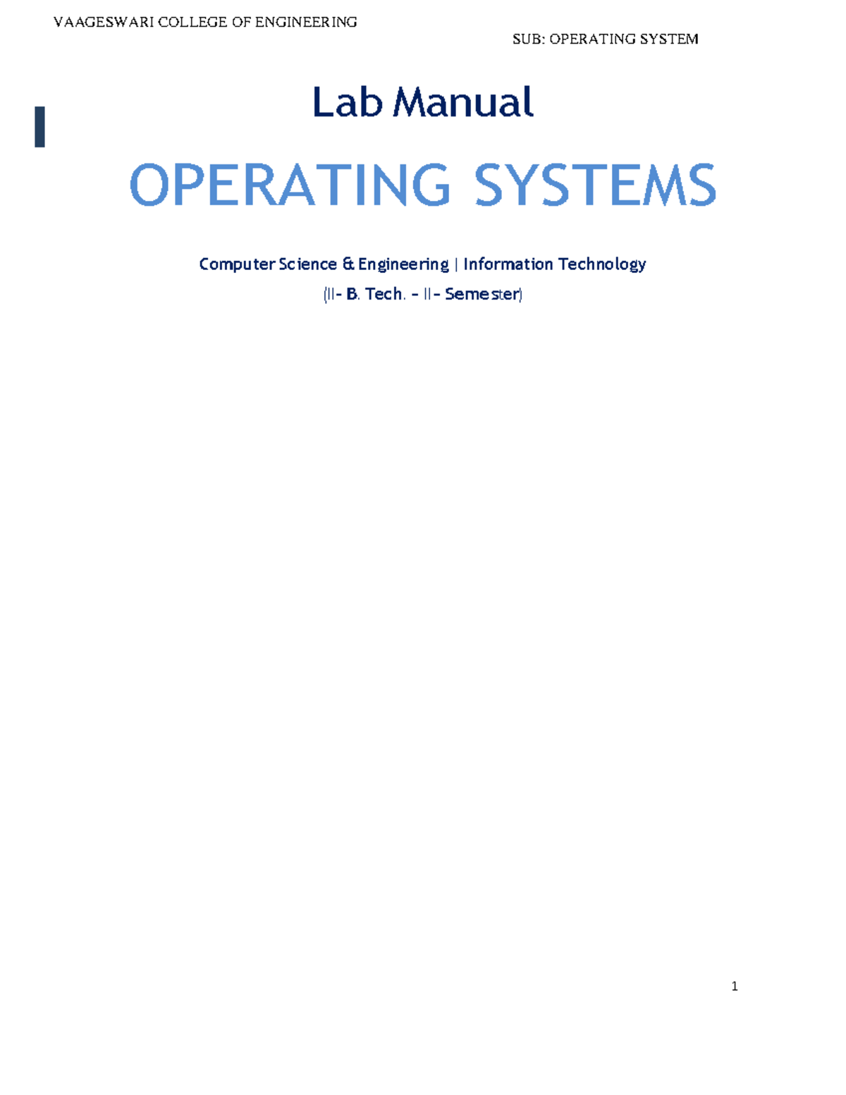 CS406PC: Operating Systems Lab Manual - UNIX/LINUX Programming - Studocu