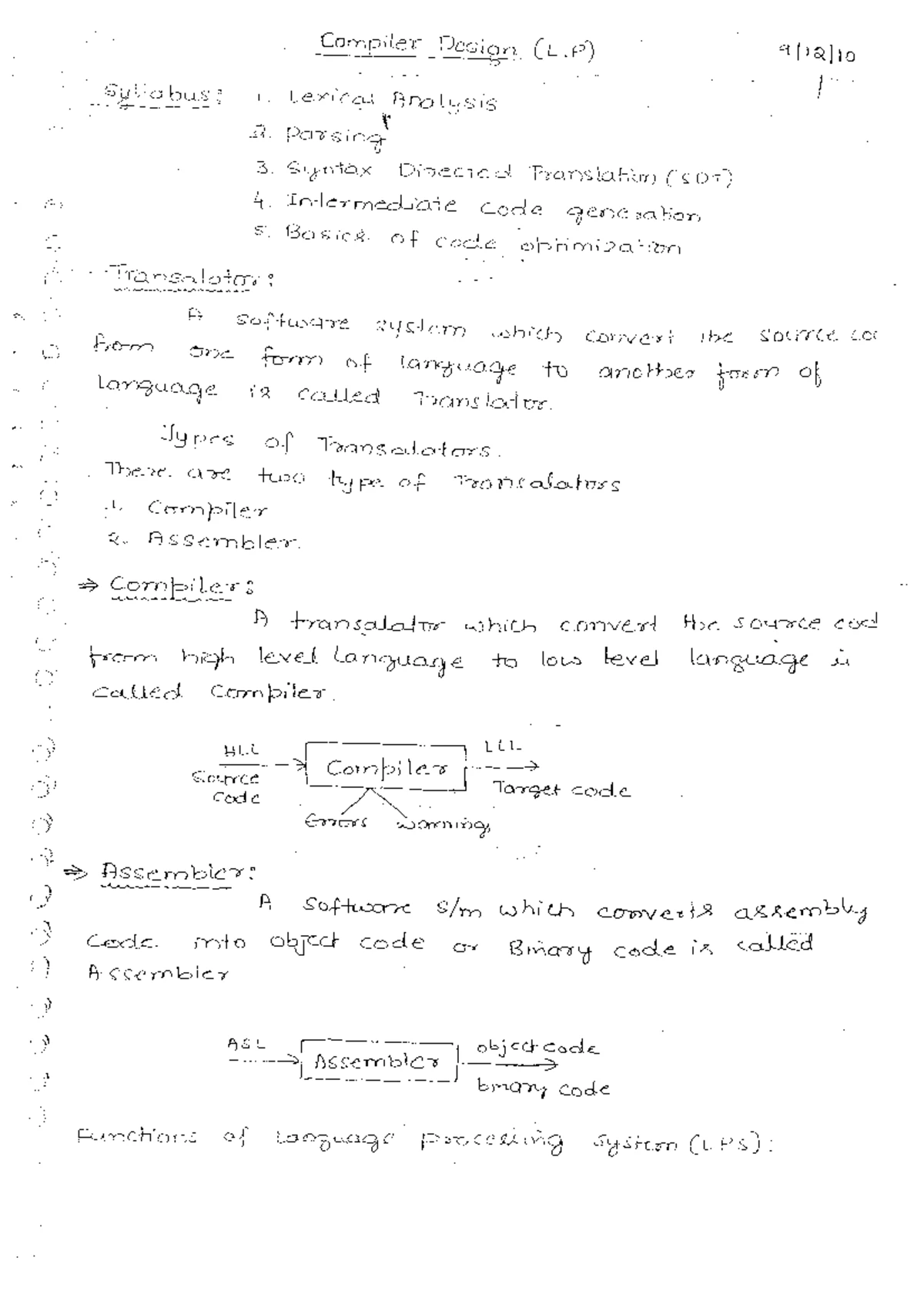 Compiler Design Hand Written Notes Theory Of Computation And Formal