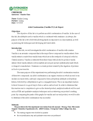 Reduction of vanillin - lab report - Lab experiment # 5: Reduction of ...