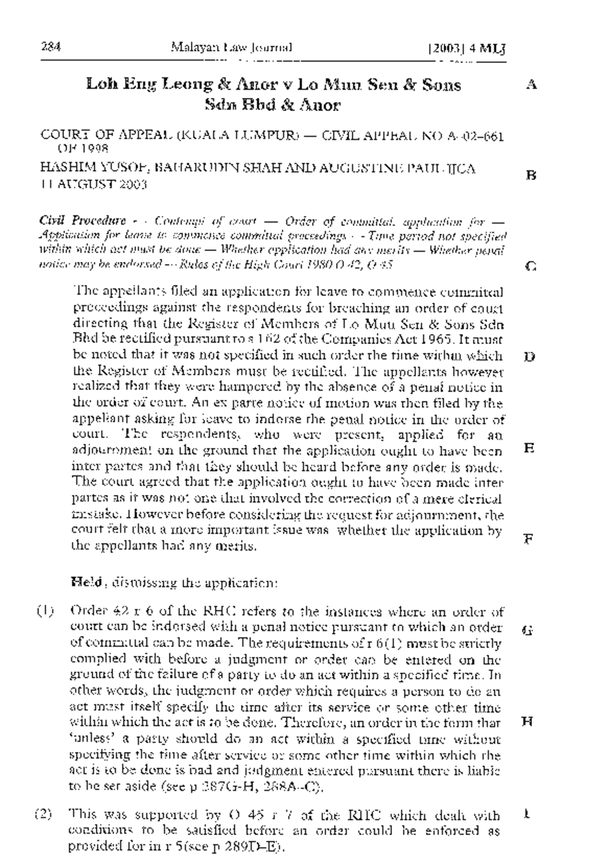 284 MLJ: Loh Eng Leong & Anor v Lo Mun Sen Sons Sdn Bhd - Civil Appeal ...