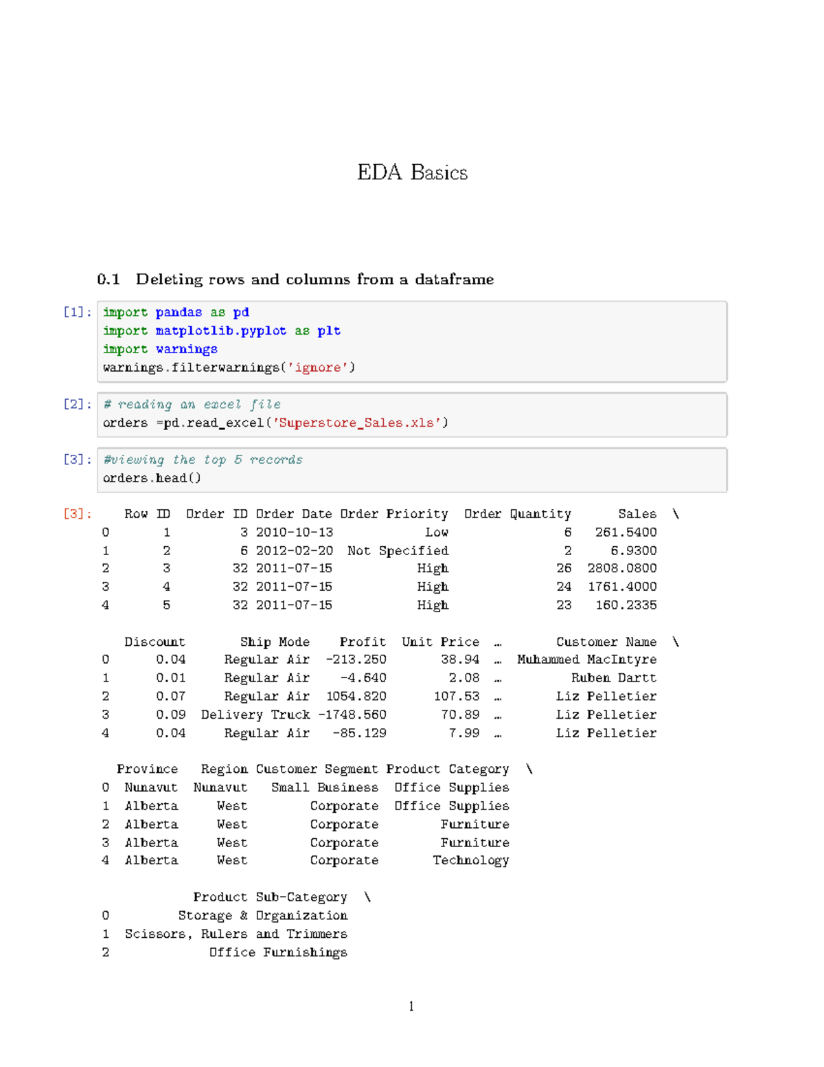 EDA 0.1: DataFrame Row & Column Deletion Techniques - Studocu