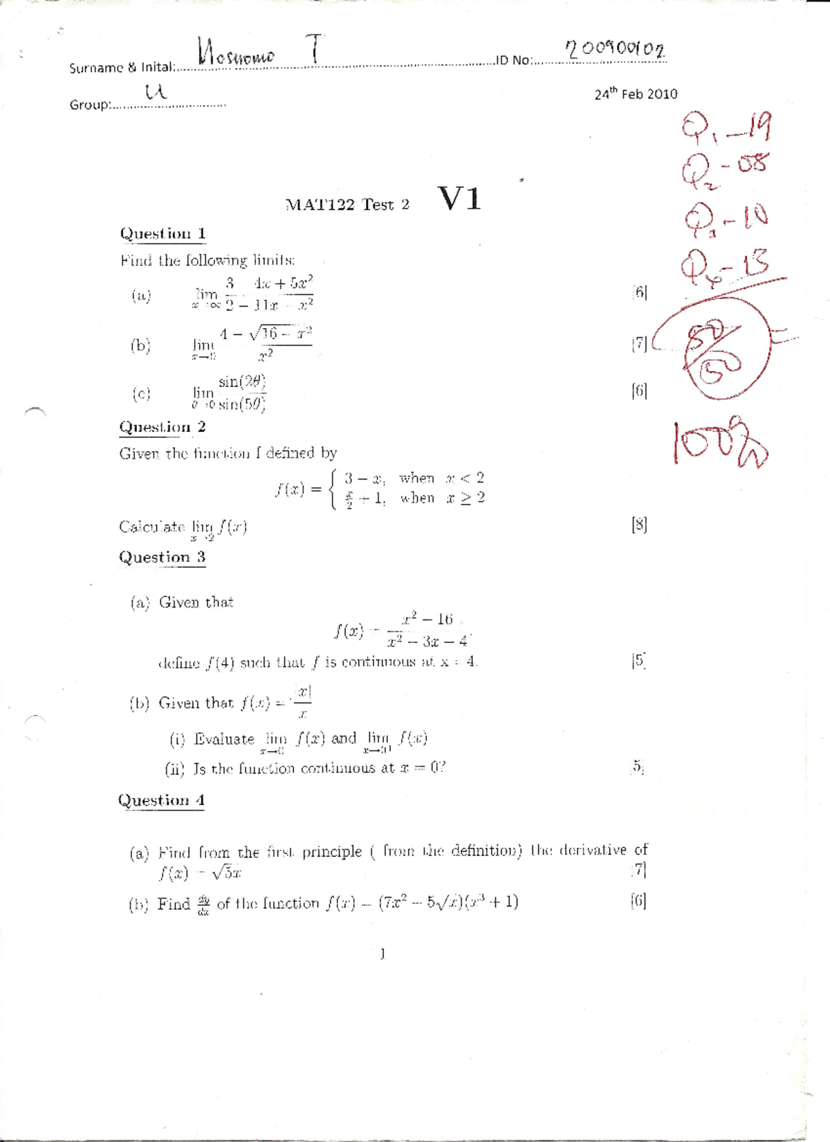 122 Test 2 - Past Exam Paper Review and Solutions - Studocu