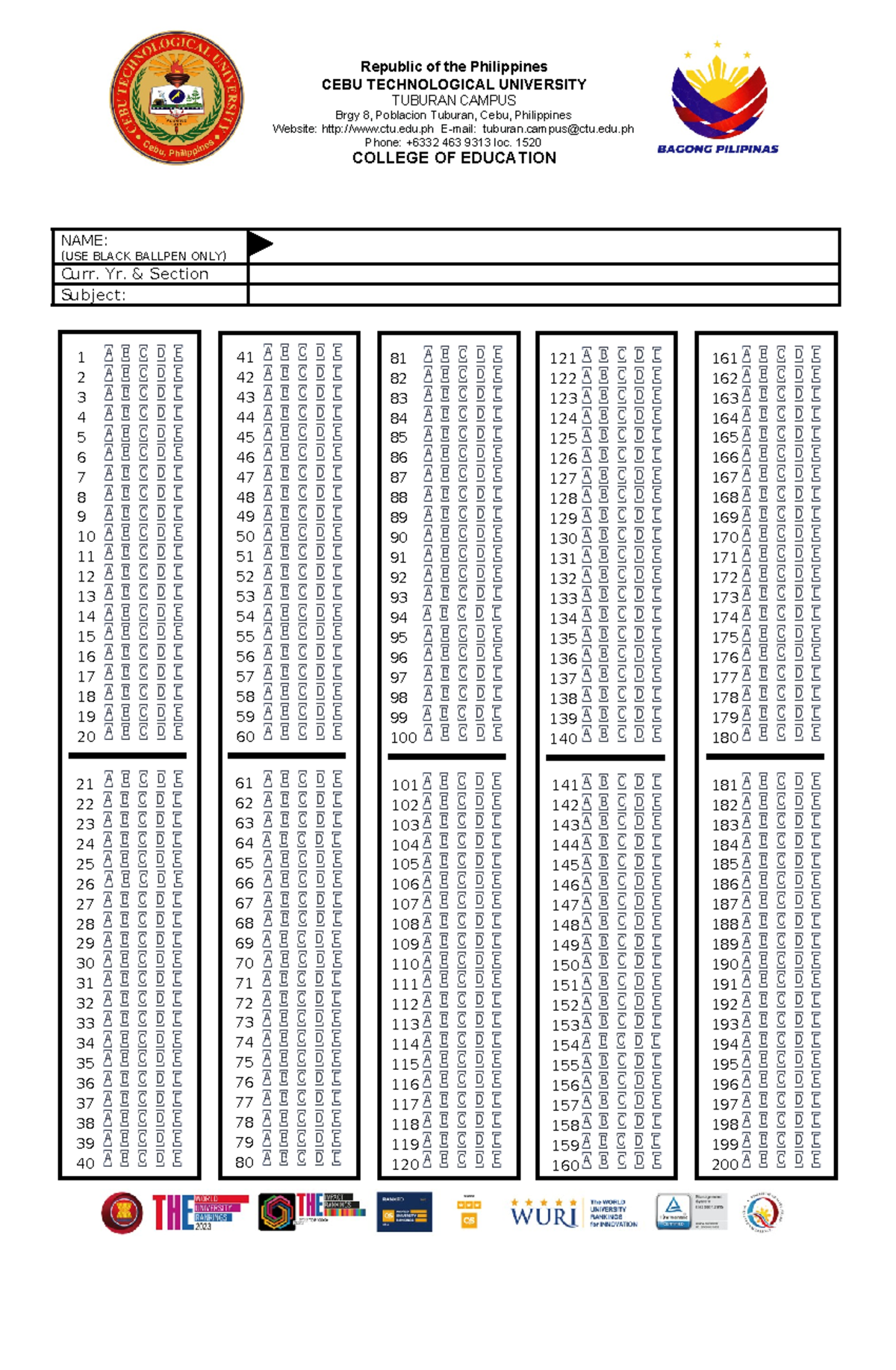 Answer Sheet Midterm Format - Republic of the Philippines CEBU ...