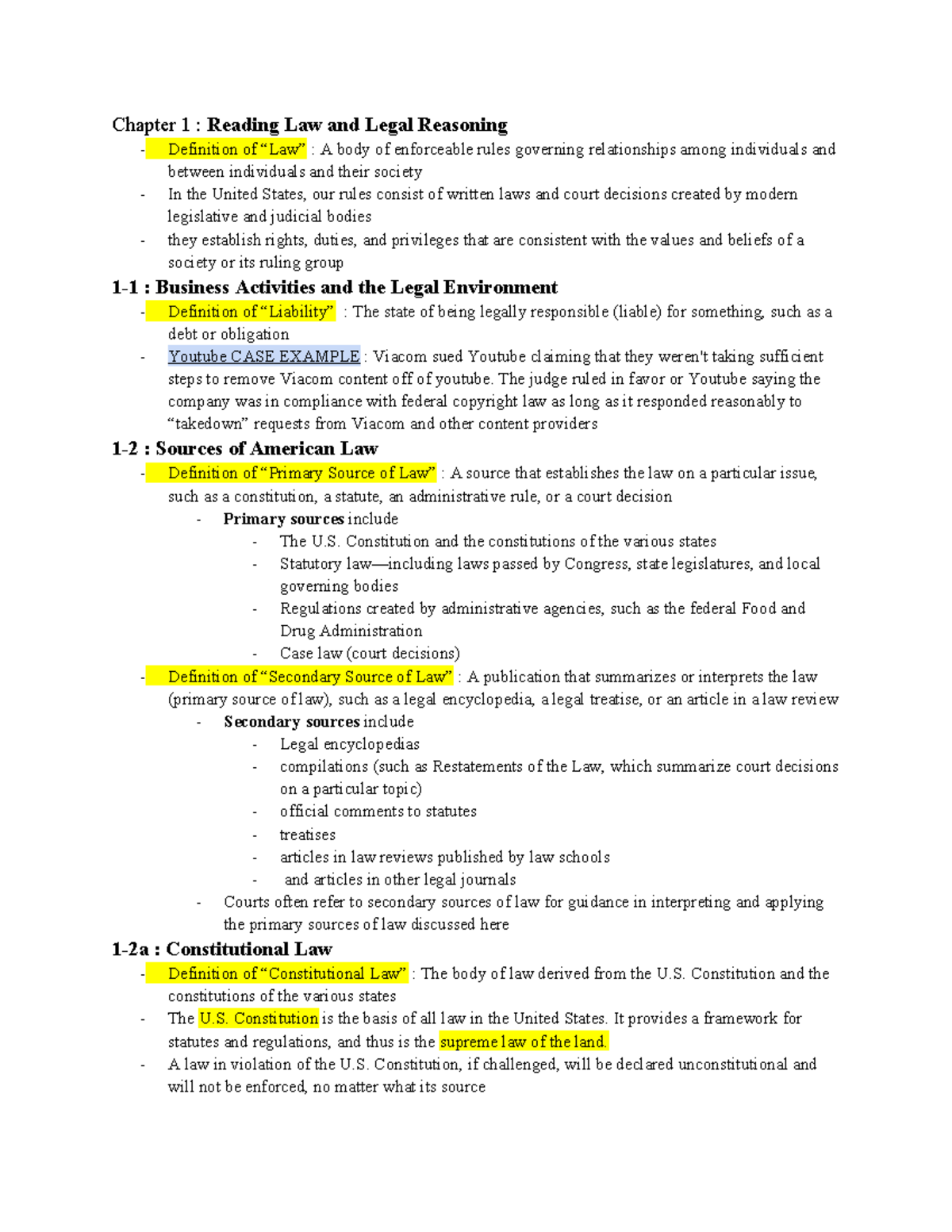 Law 101: Chapter 1 - Reading Law & Legal Reasoning Overview - Studocu