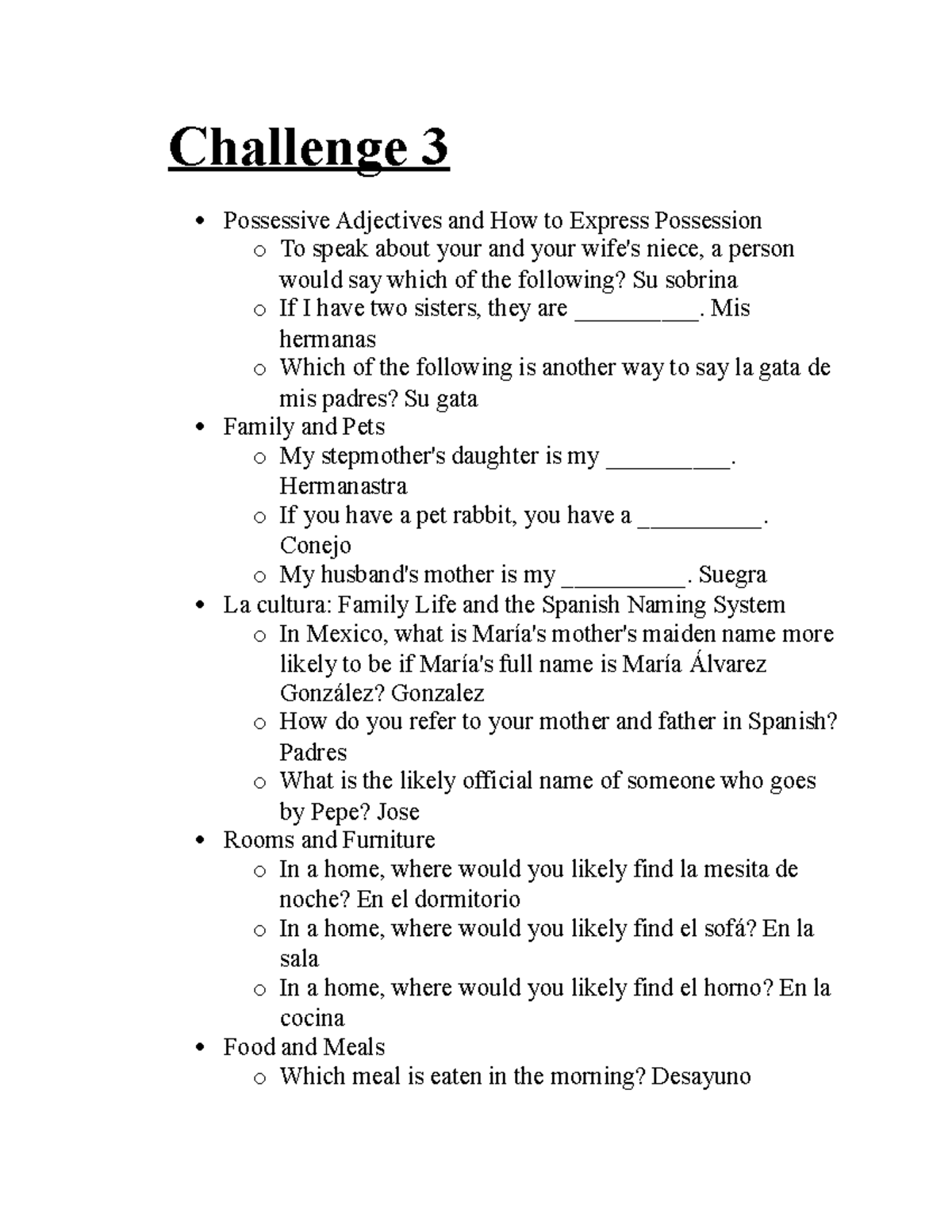 Challenge 3 - Spanish I - Challenge 3 Possessive Adjectives and How to ...