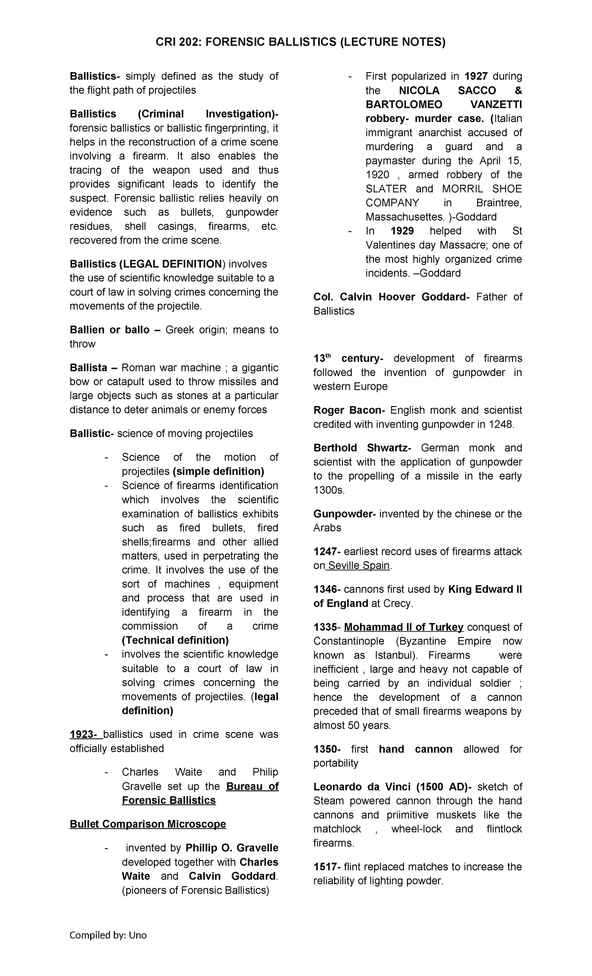 CRI 202 Forensic Ballistics Overview and Key Concepts - Studocu