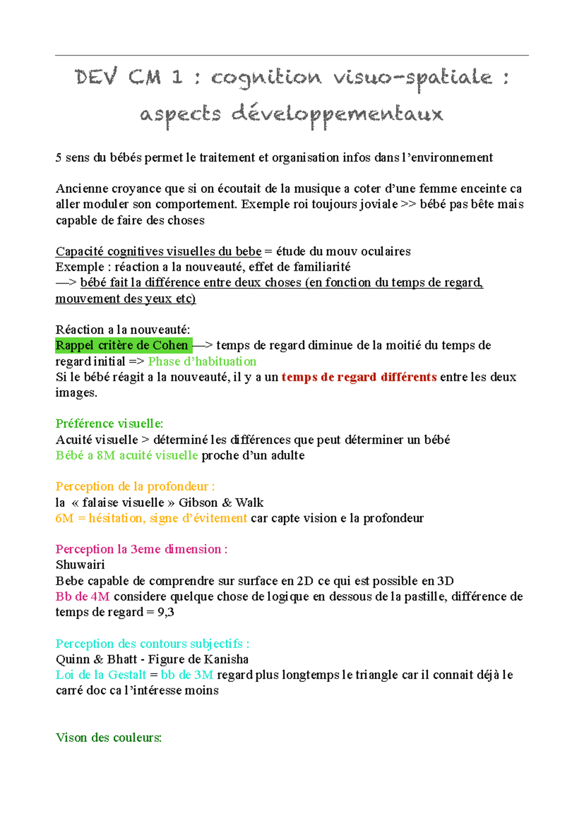 Dev cm 1 - cognition visuo-spatiale : aspects développementaux - DEV CM ...