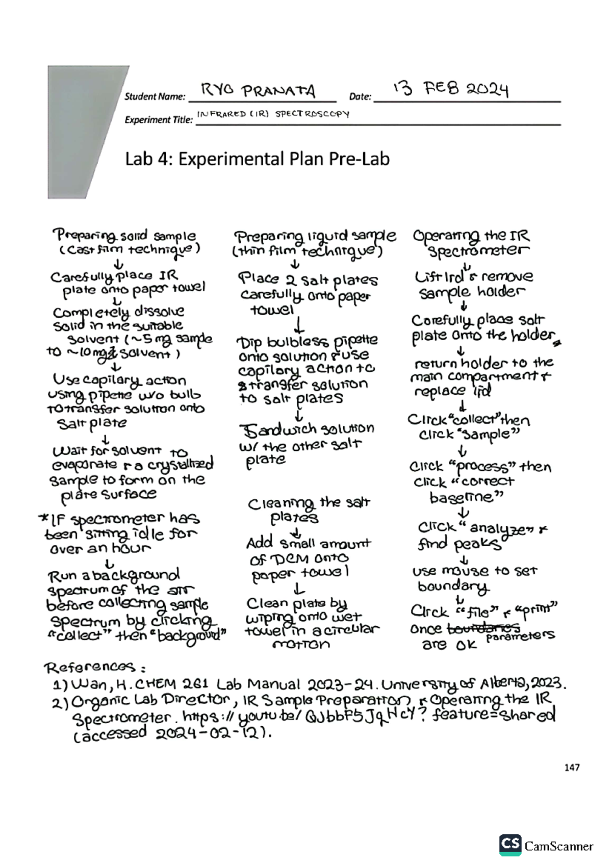 Chem 261 Prelab 4 - Experimental Procedure and Guidelines - Chem261 ...