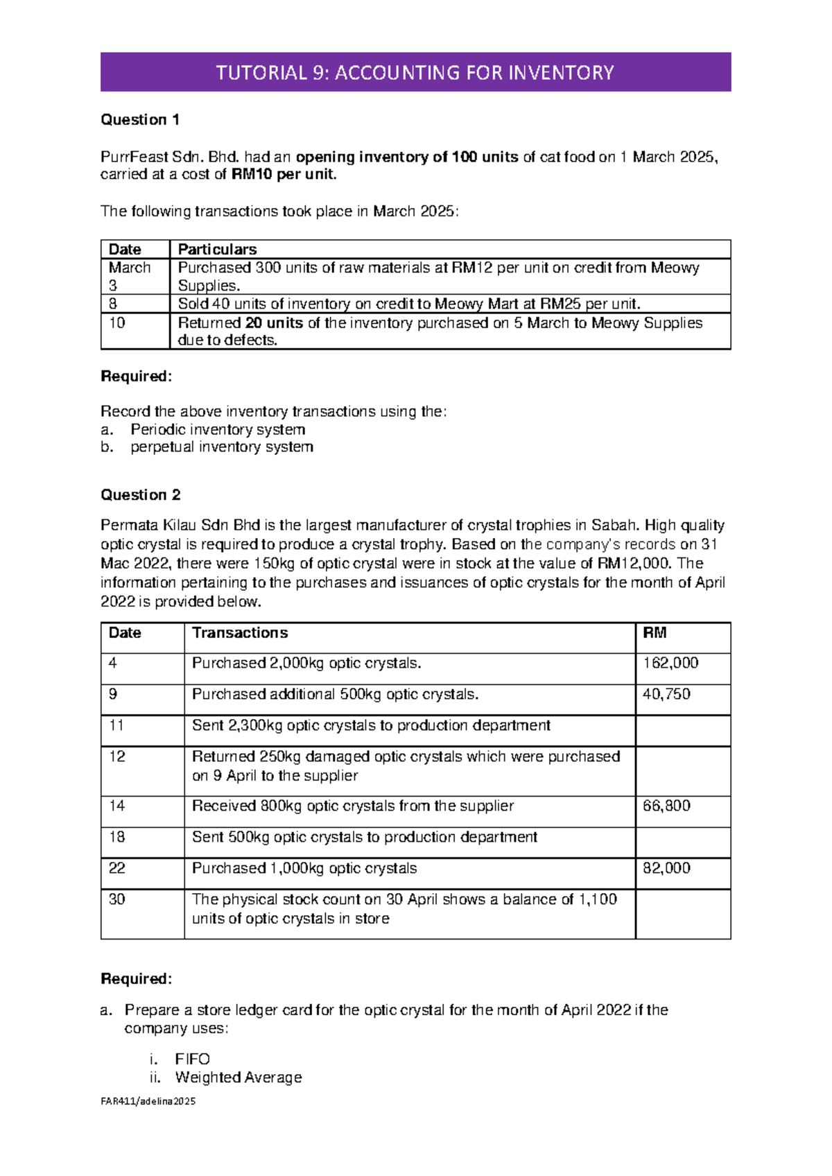 TUTORIAL 9: ACCOUNTING FOR INVENTORY - Comprehensive Guide - Studocu